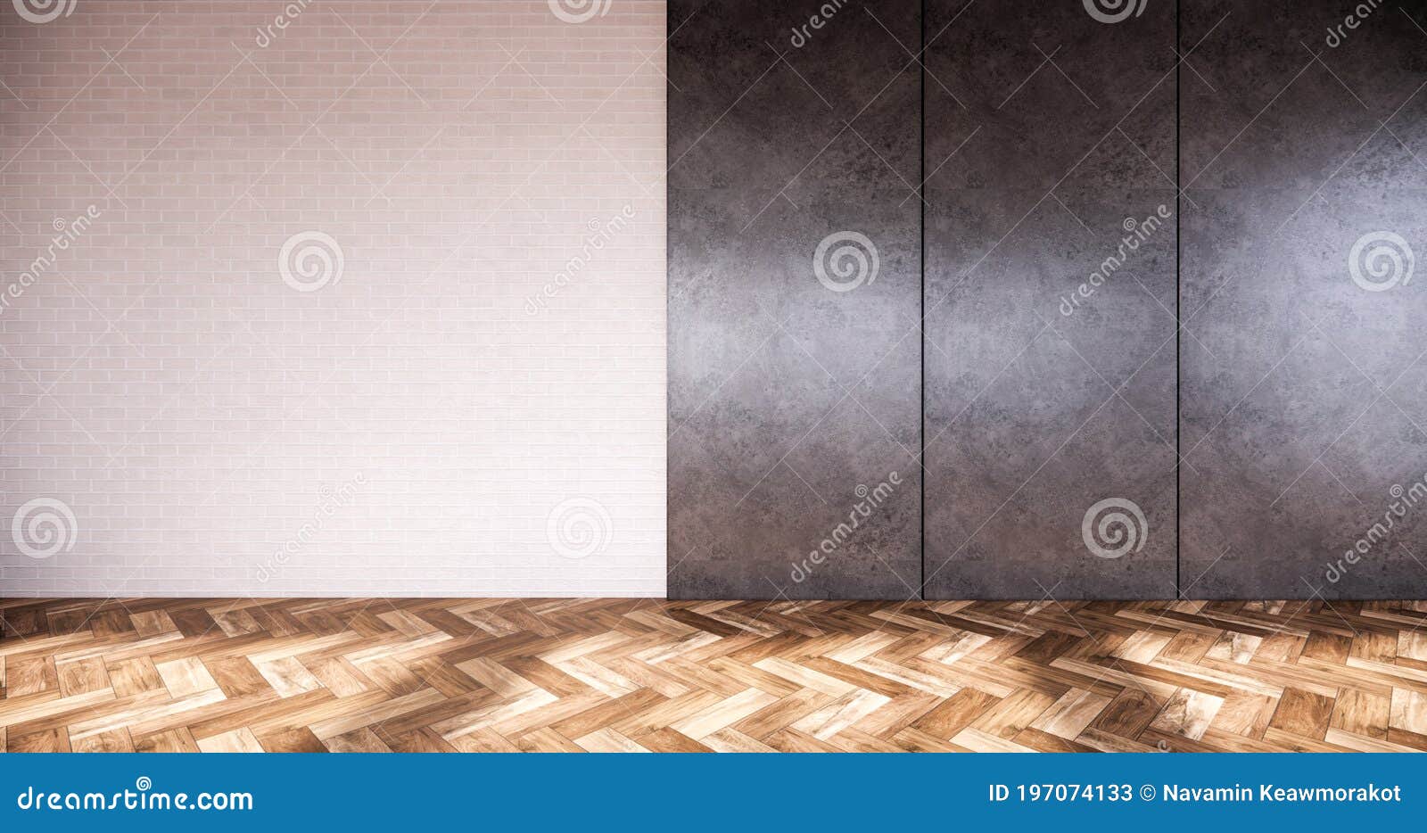 Interior Loft Style with Concrete Wall Design on Wooden Floor.3D ...