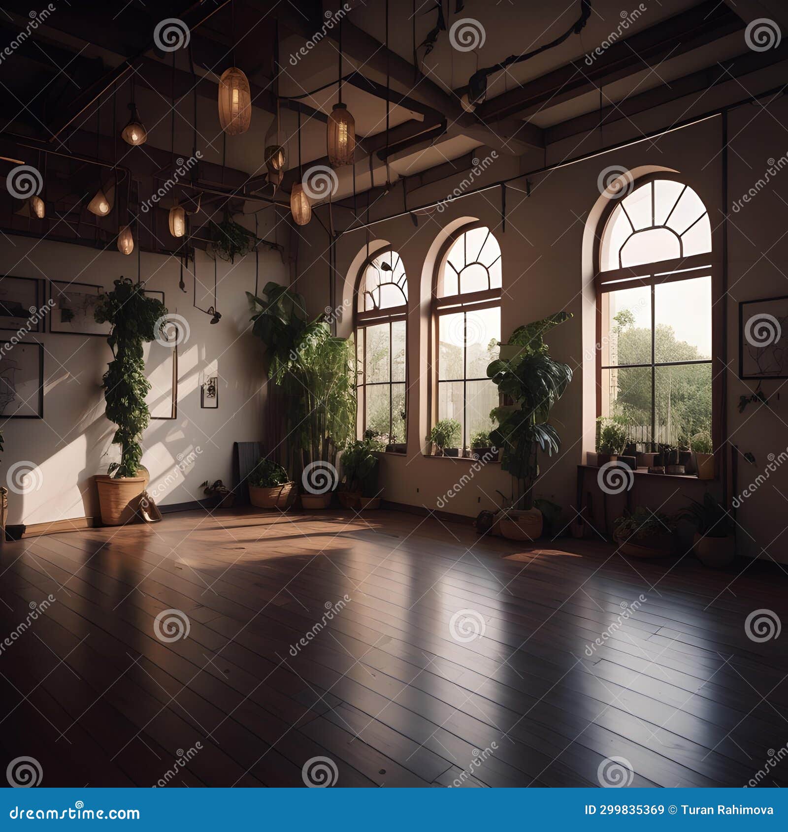 Interior of a Loft with Windows and Plants. Generative Ai Stock Image ...