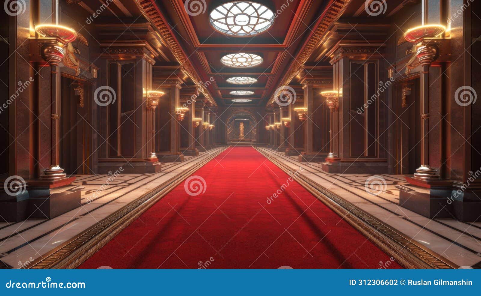 Interior, Long Hallway with Red Carpet in an Old Palace Stock Photo ...