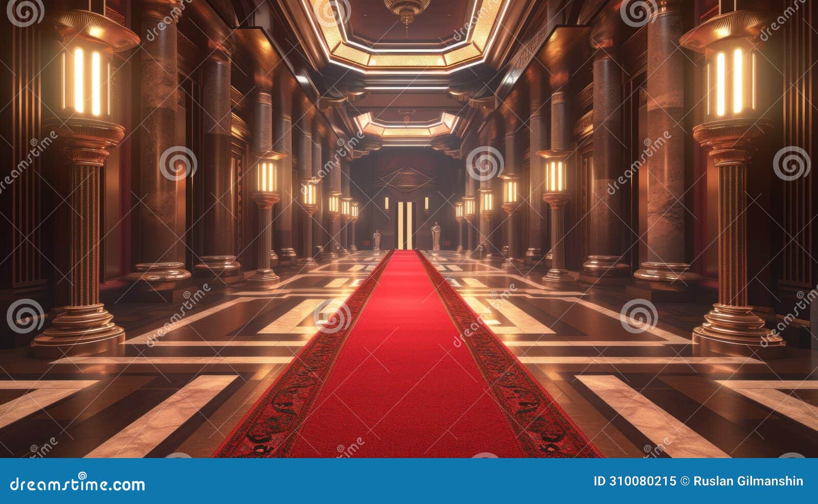 Interior, Long Hallway with Red Carpet in an Old Palace Stock Image ...