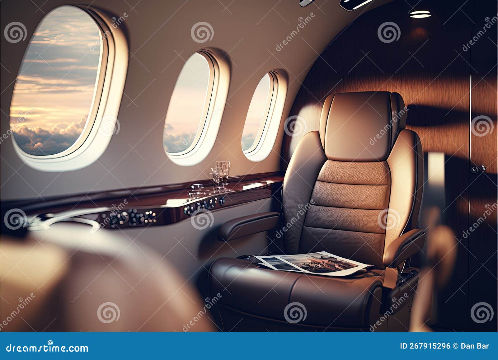 Interior of Luxurious Private Jet with Leather Seats. Generative Ai ...