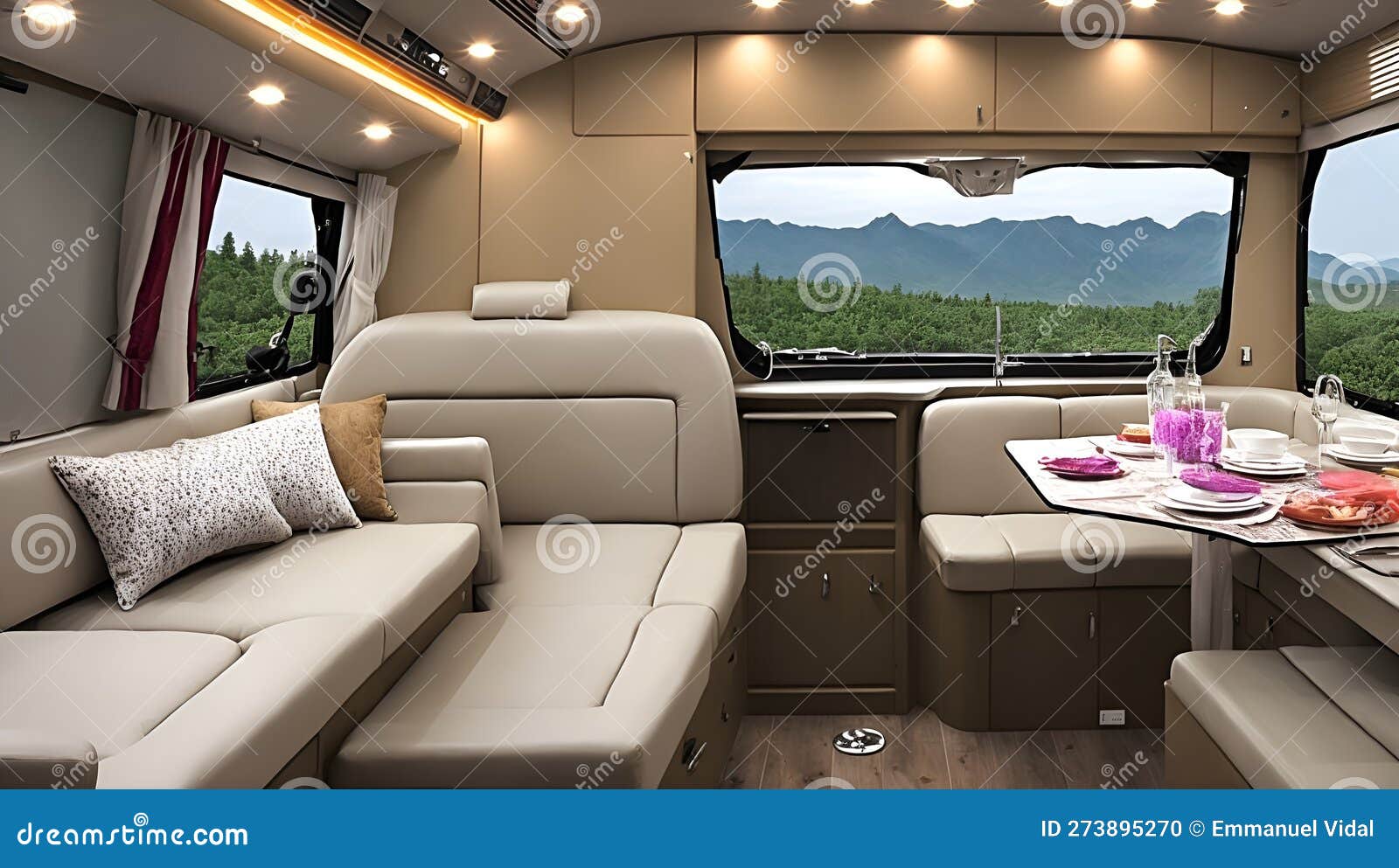 Interior of a Luxury Campervan. 3D Rendering Stock Illustration ...
