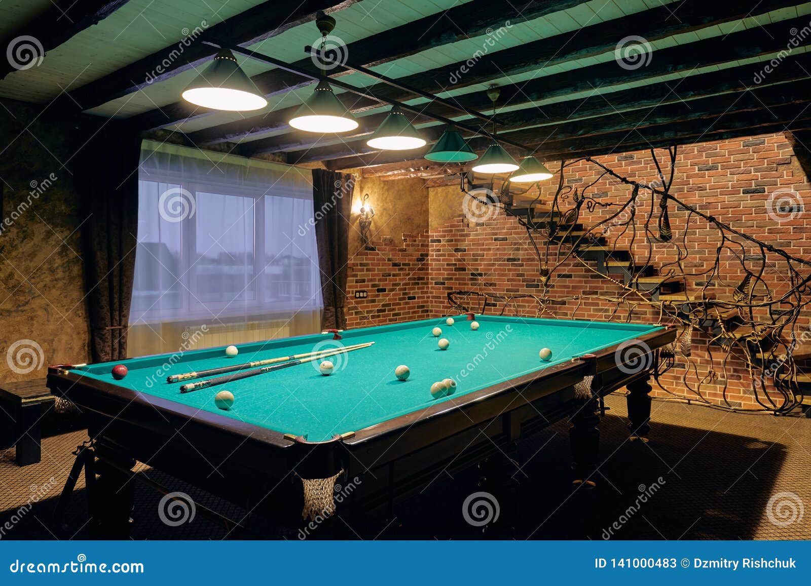 Interior of a Luxury Living Room with Billiard Table Stock Image ...