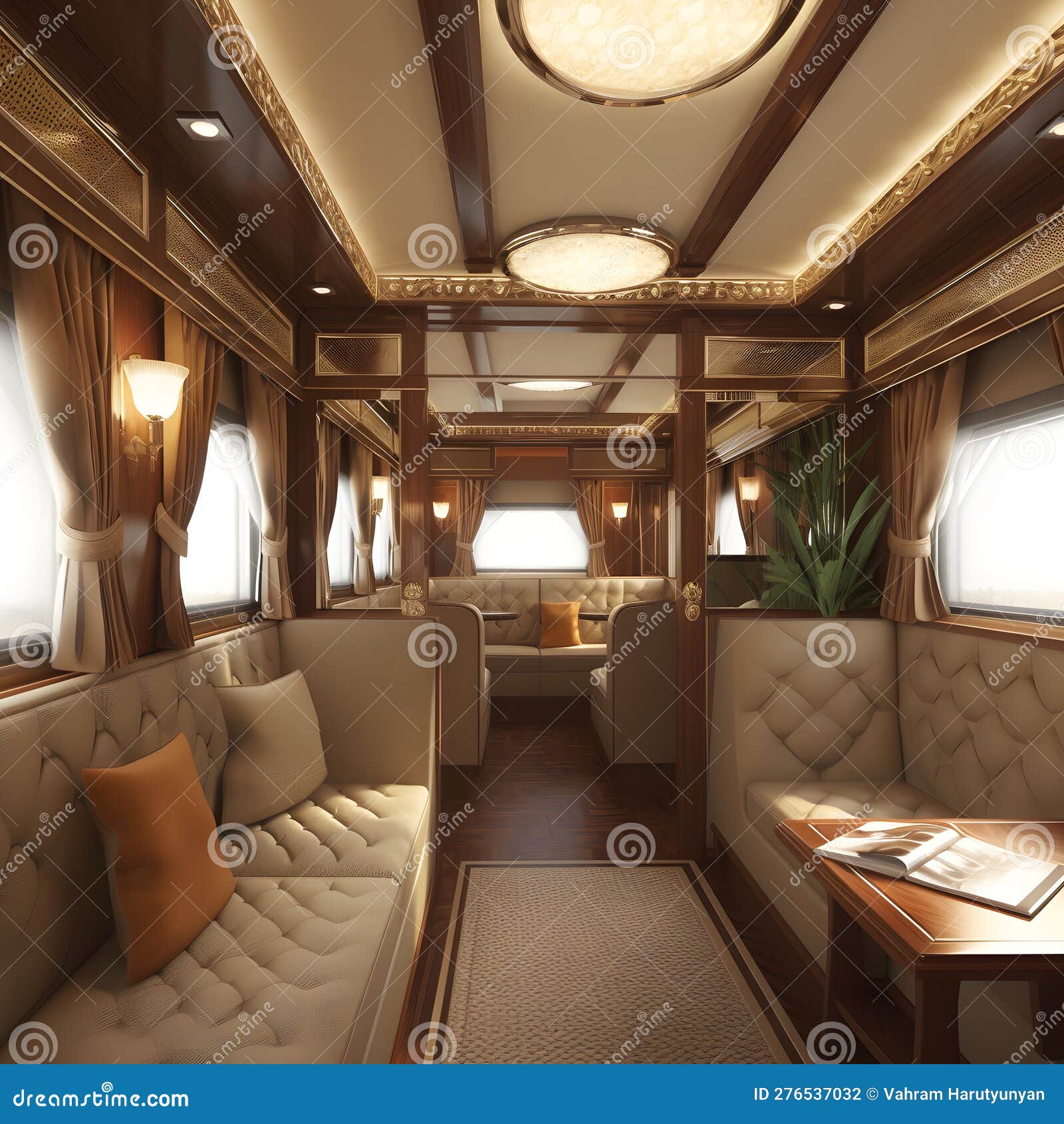 Interior of Luxury Old Train Carriage Stock Illustration - Illustration ...