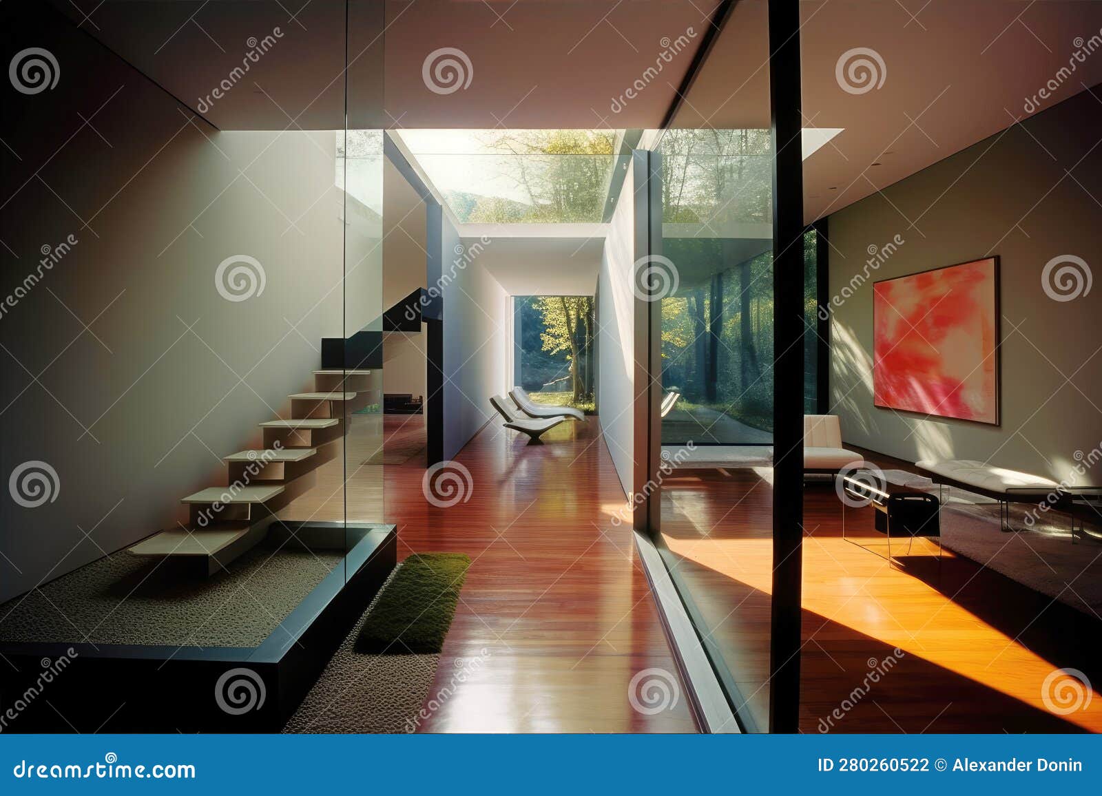 Interior of Luxury Villa with Staircase and Paintings in the Light of ...