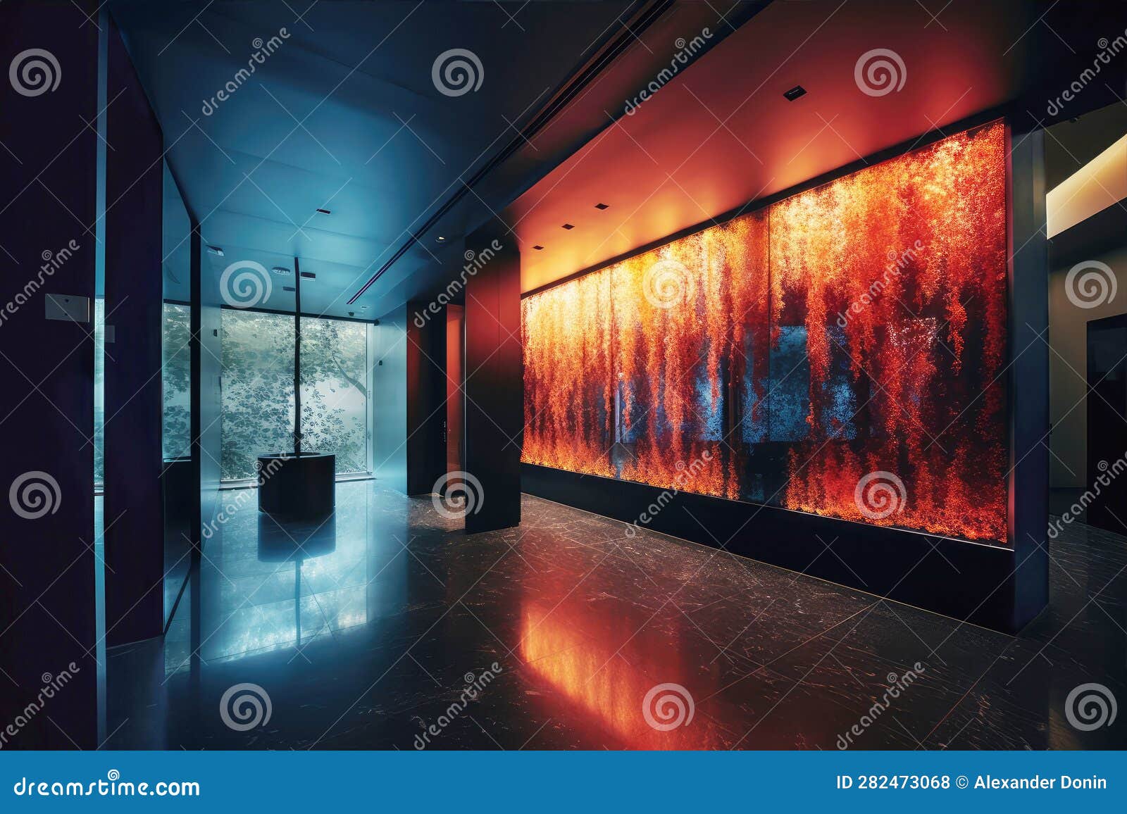 Interior of Luxury Villa with Unusual Lighting and Reflections Stock ...