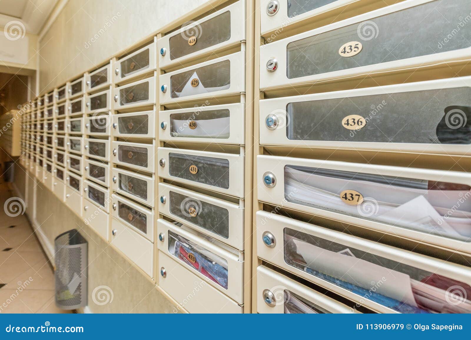 Interior with mailboxes stock image. Image of beige - 113906979