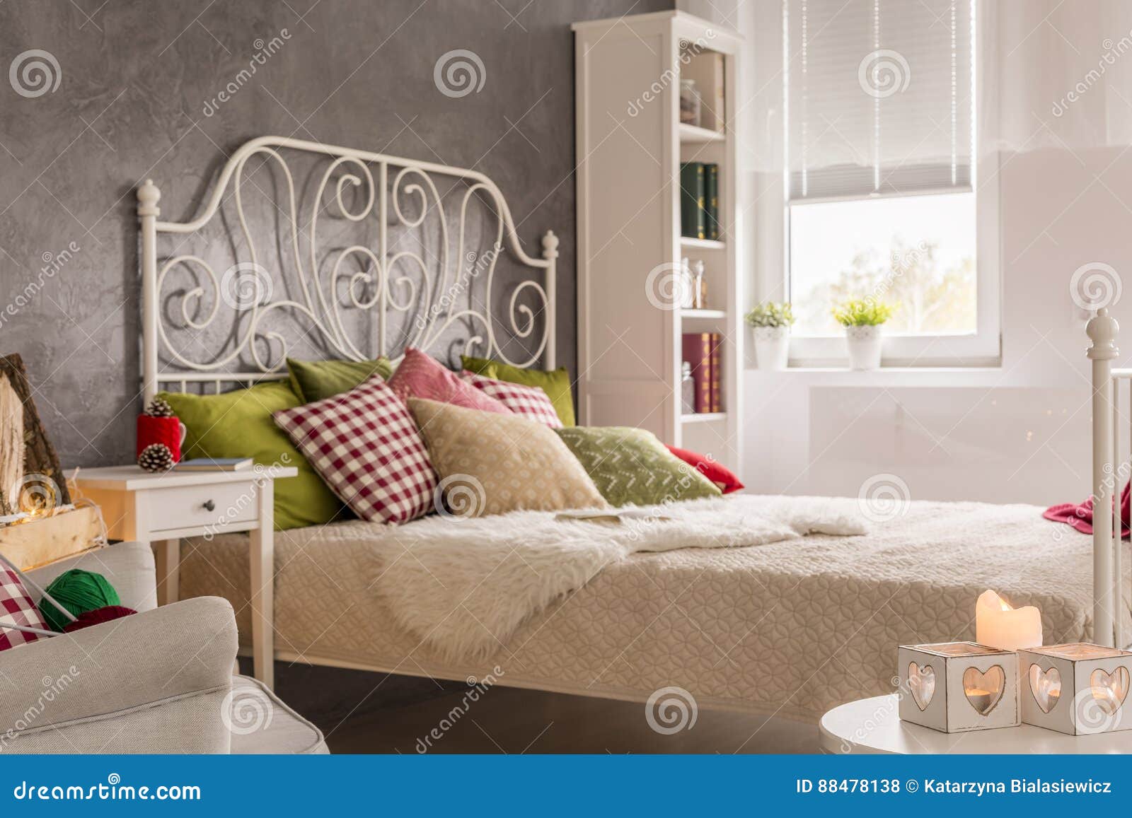 Interior with marital bed stock photo. Image of house - 88478138