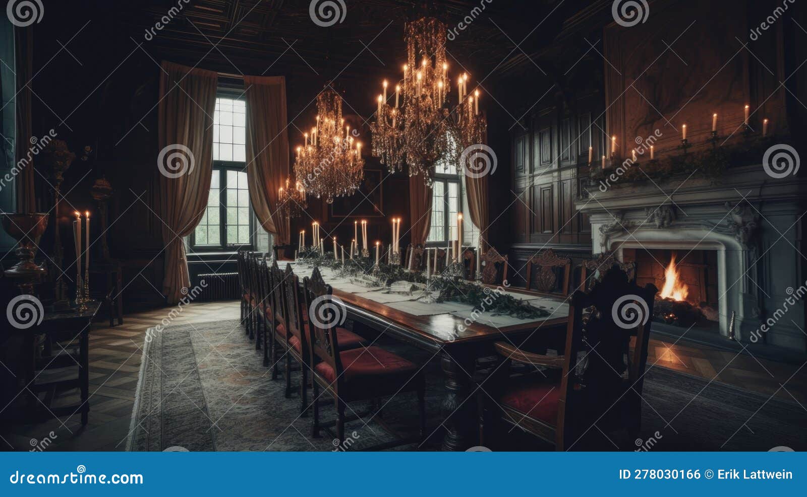 Interior of a Medieval Castle with Tables and Chairs - Made with ...