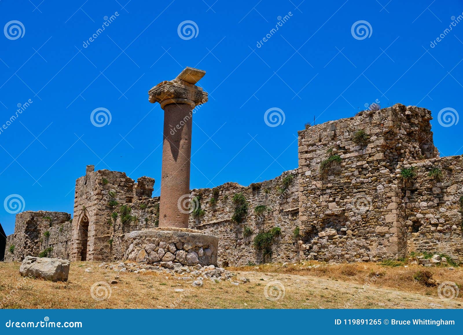 Medieval Methoni Castle, Stone Walls and Column, Greece Stock Image ...