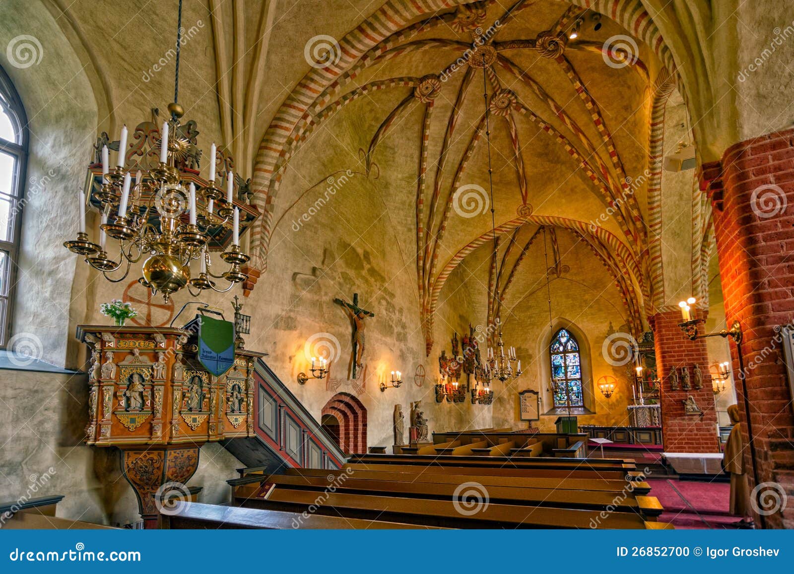 Interior of Medieval Stone Church of Hollola Stock Photo - Image of ...
