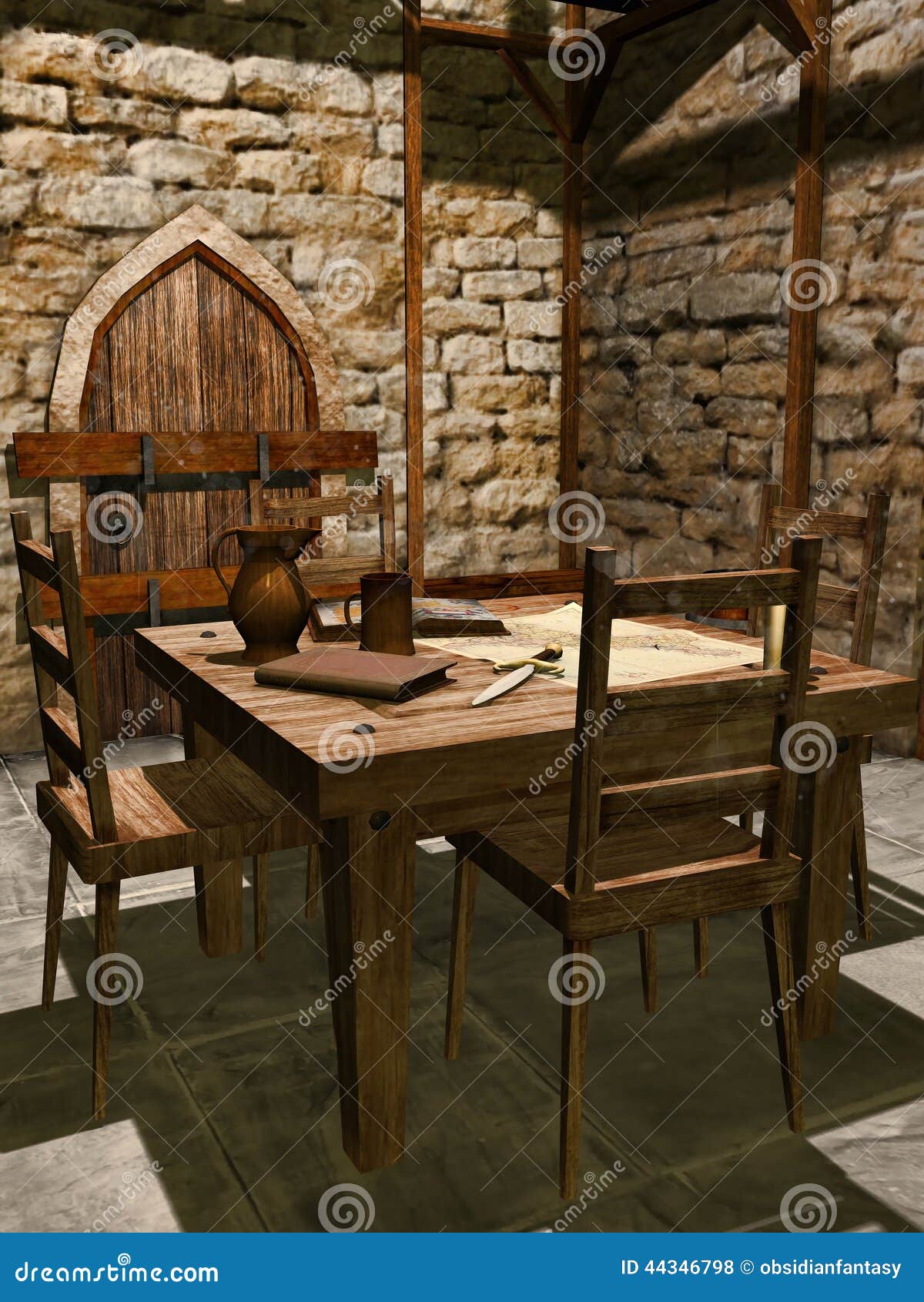 Interior of a Medieval Watchtower Stock Illustration - Illustration of ...