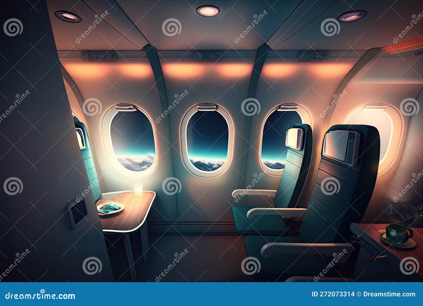 Interior of a Medium Class Airplane Cabin with Seats, Overhead ...