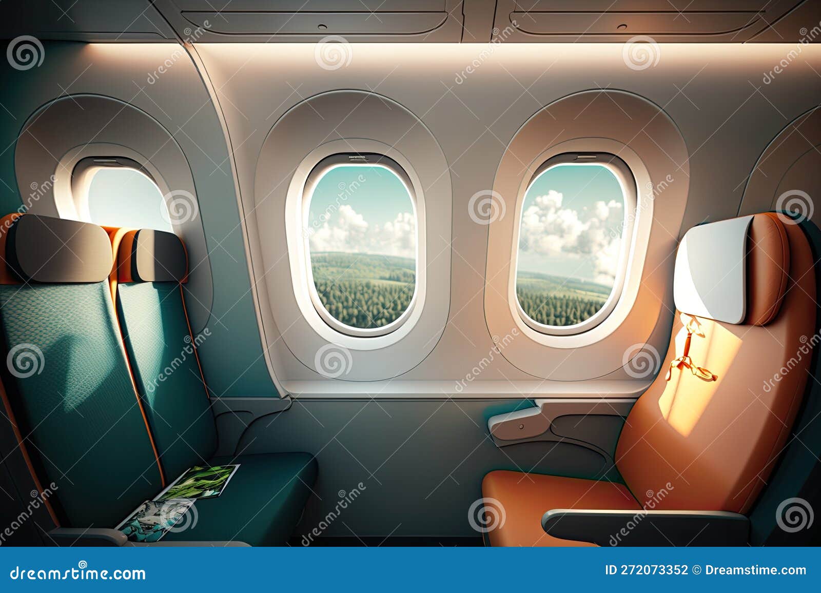 Interior of a Medium Class Airplane Cabin with Seats, Overhead ...