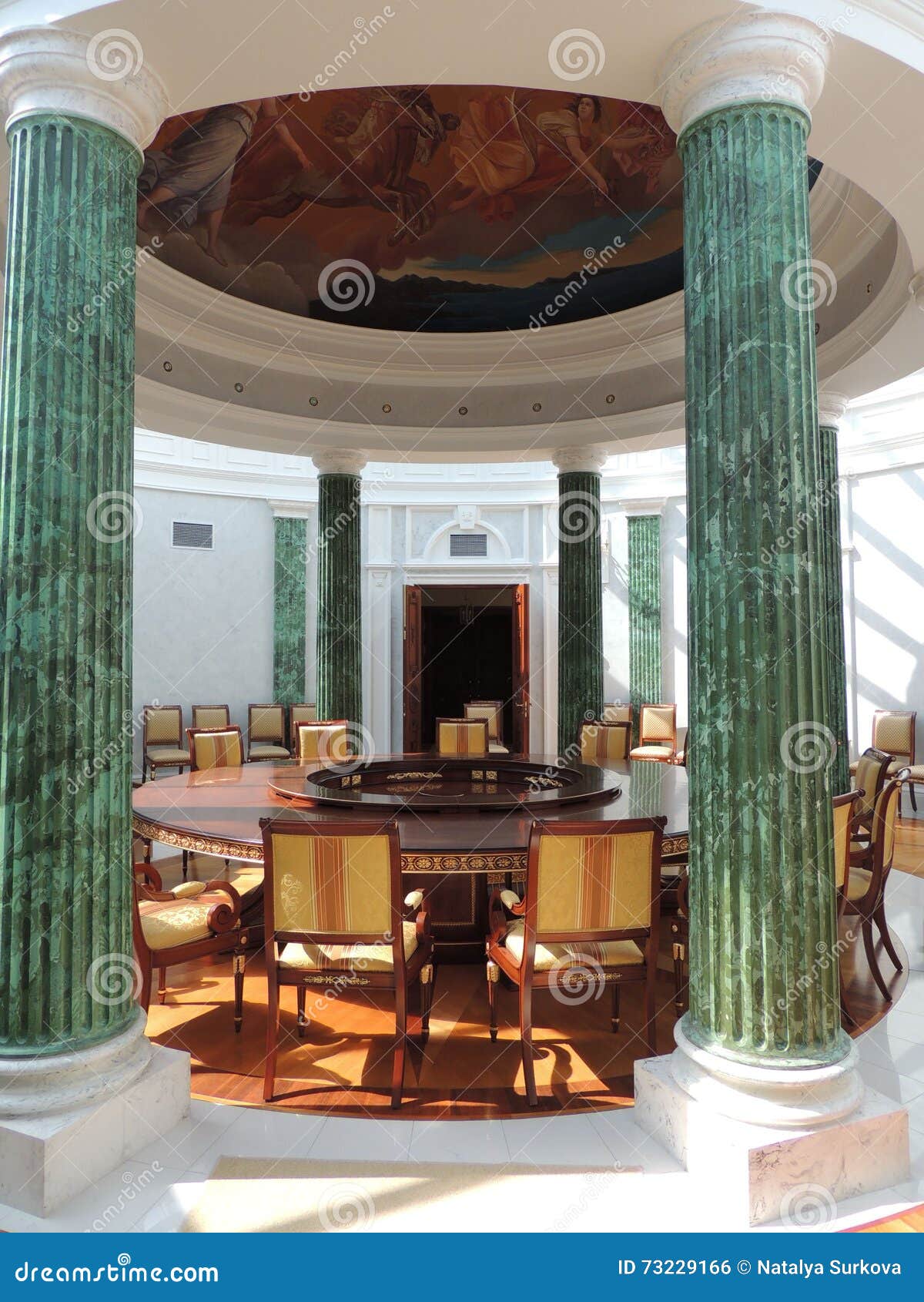 Interior Meeting Room Round Table Green Columns Stock Photo - Image of ...