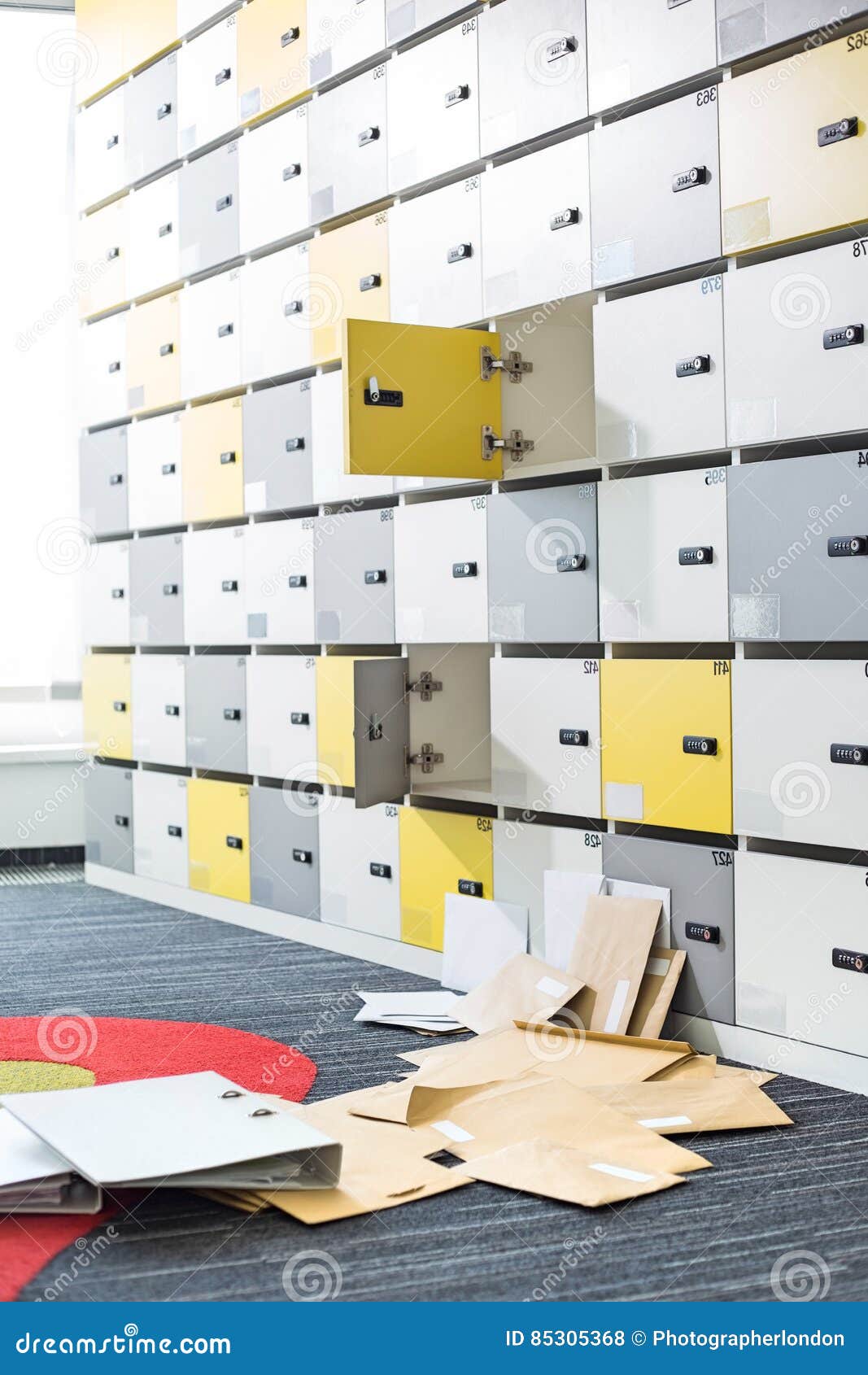 Interior of Messy Locker Room in Creative Office Stock Photo - Image of ...