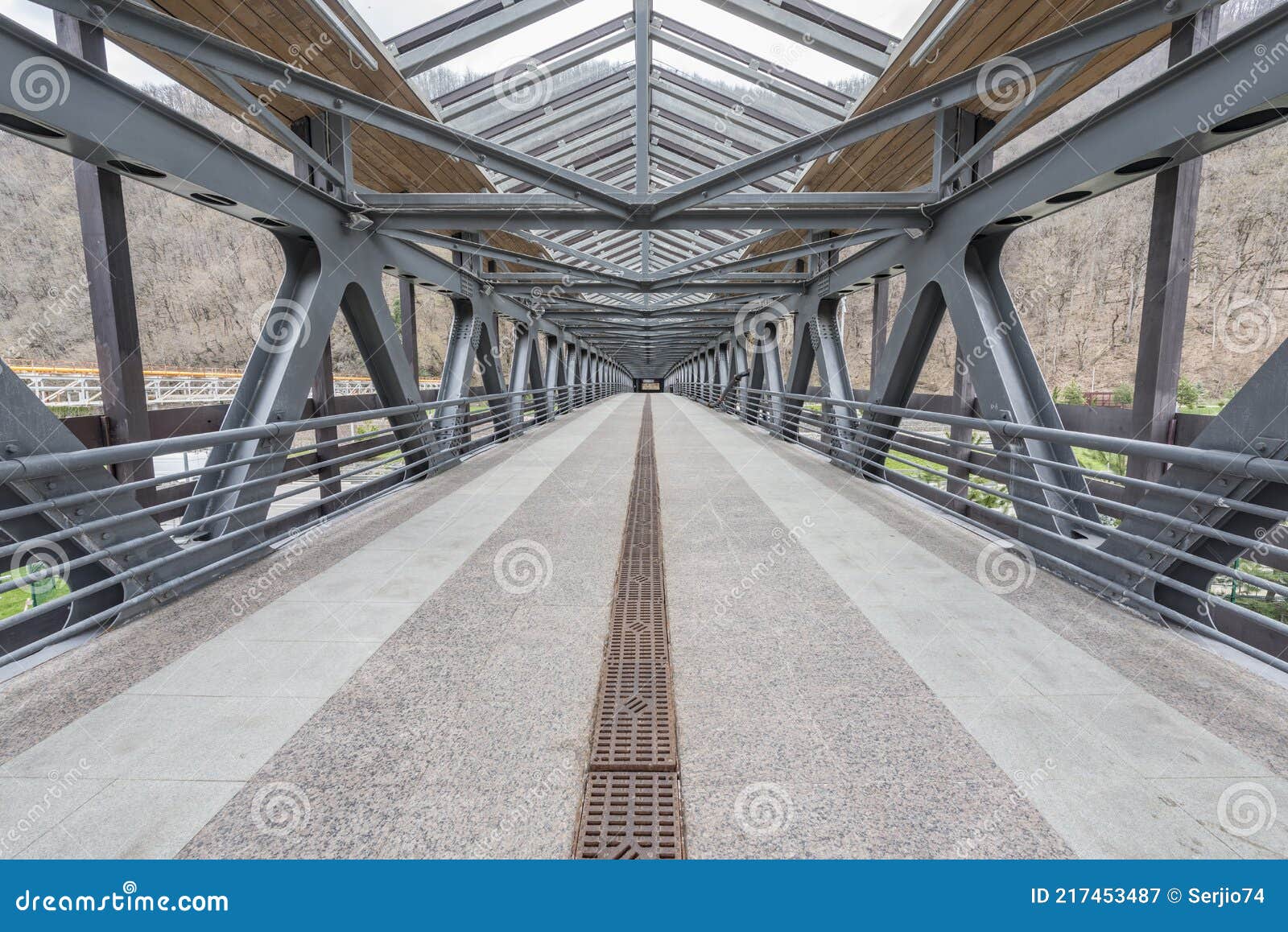 Interior of the Metal Bridge. Stock Image - Image of metal, corridor ...