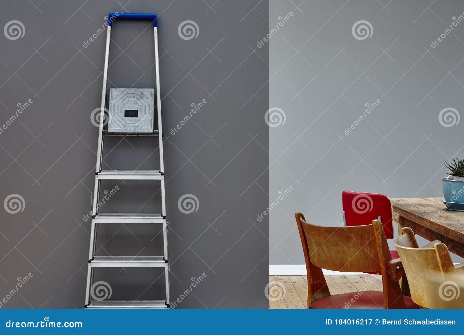 Interior Mix Dining Table with Ladder House Moving Party Stock Image ...