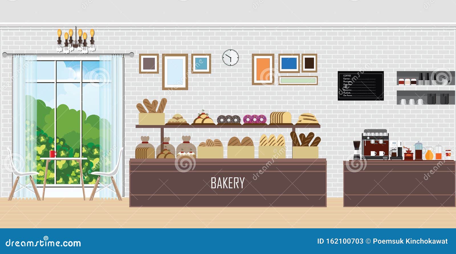 Interior of Modern Bakery Shop with Display Counter Stock Vector ...
