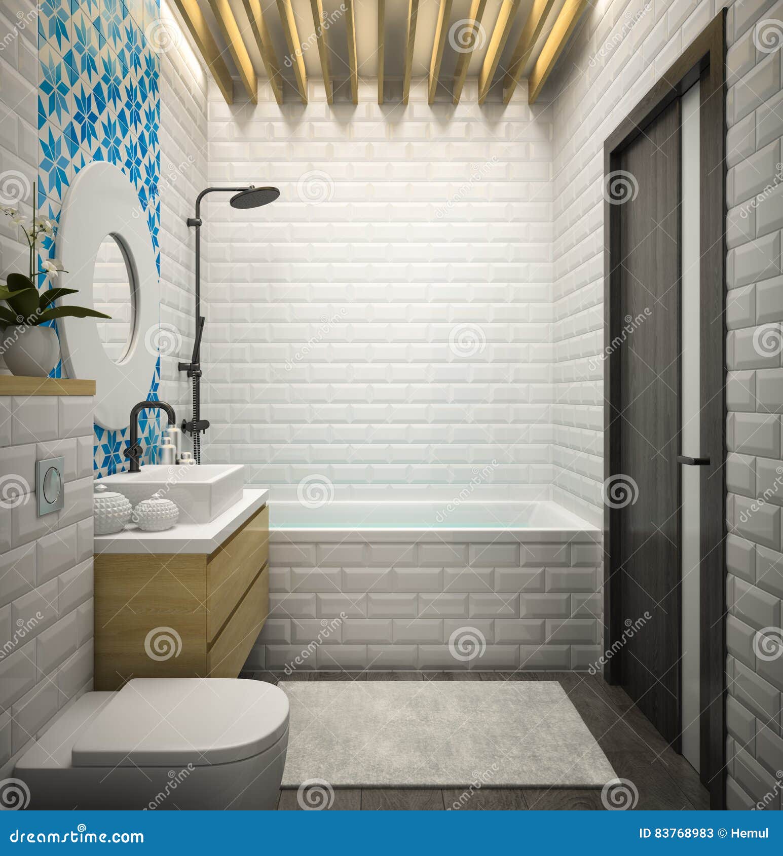 Interior Modern Bathroom 3D Rendering Stock Image - Image of house ...