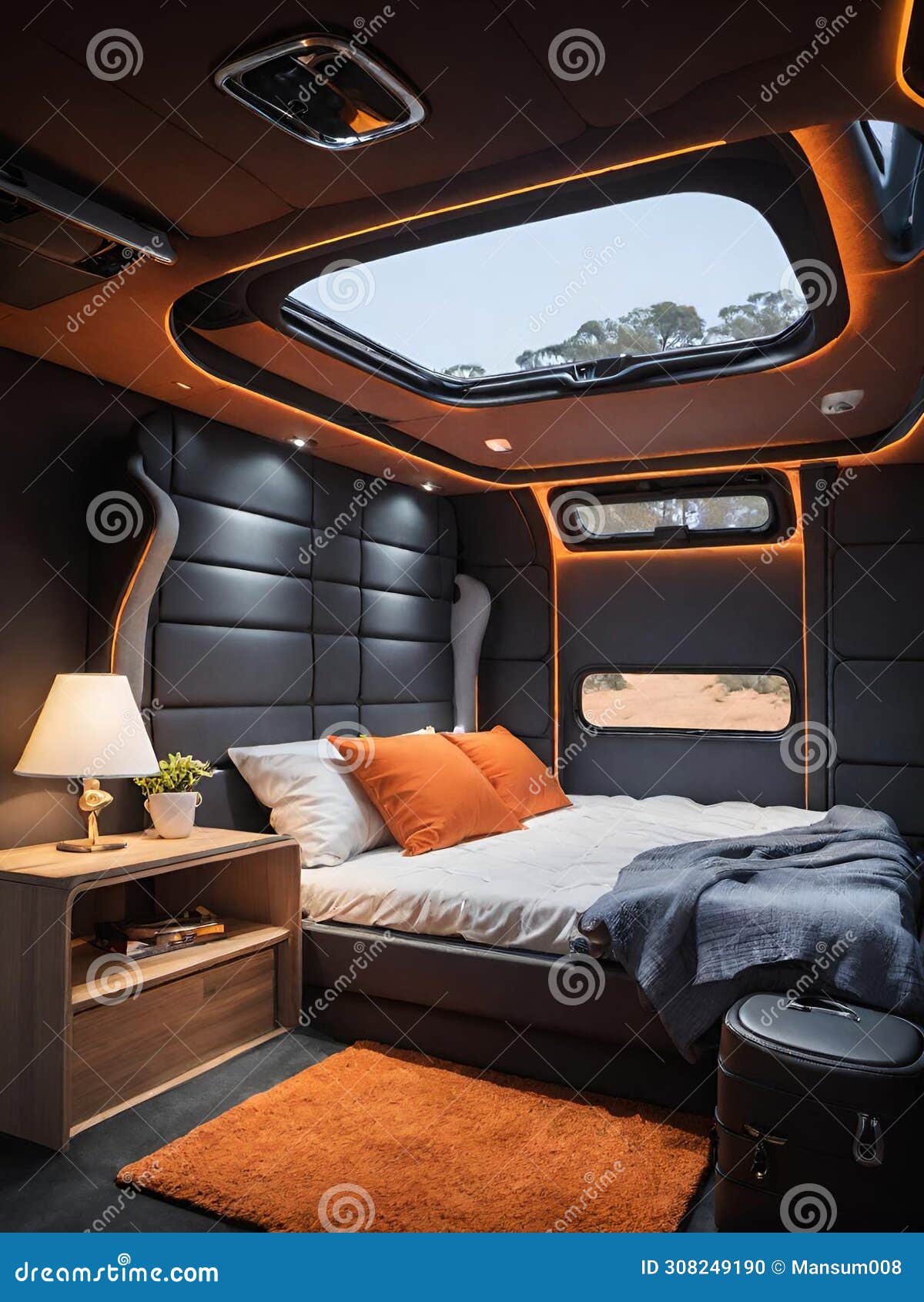 Interior of Modern Bedroom in the Car Stock Illustration - Illustration ...