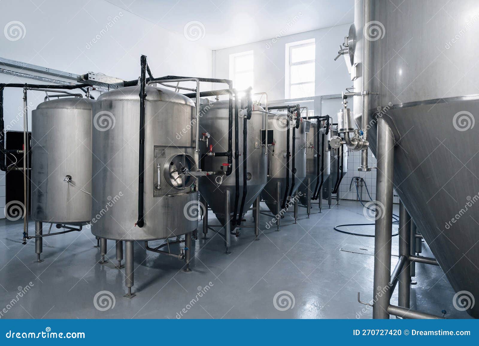 Interior of Modern Brewery with Beer Fermentation Tanks Stock Photo ...