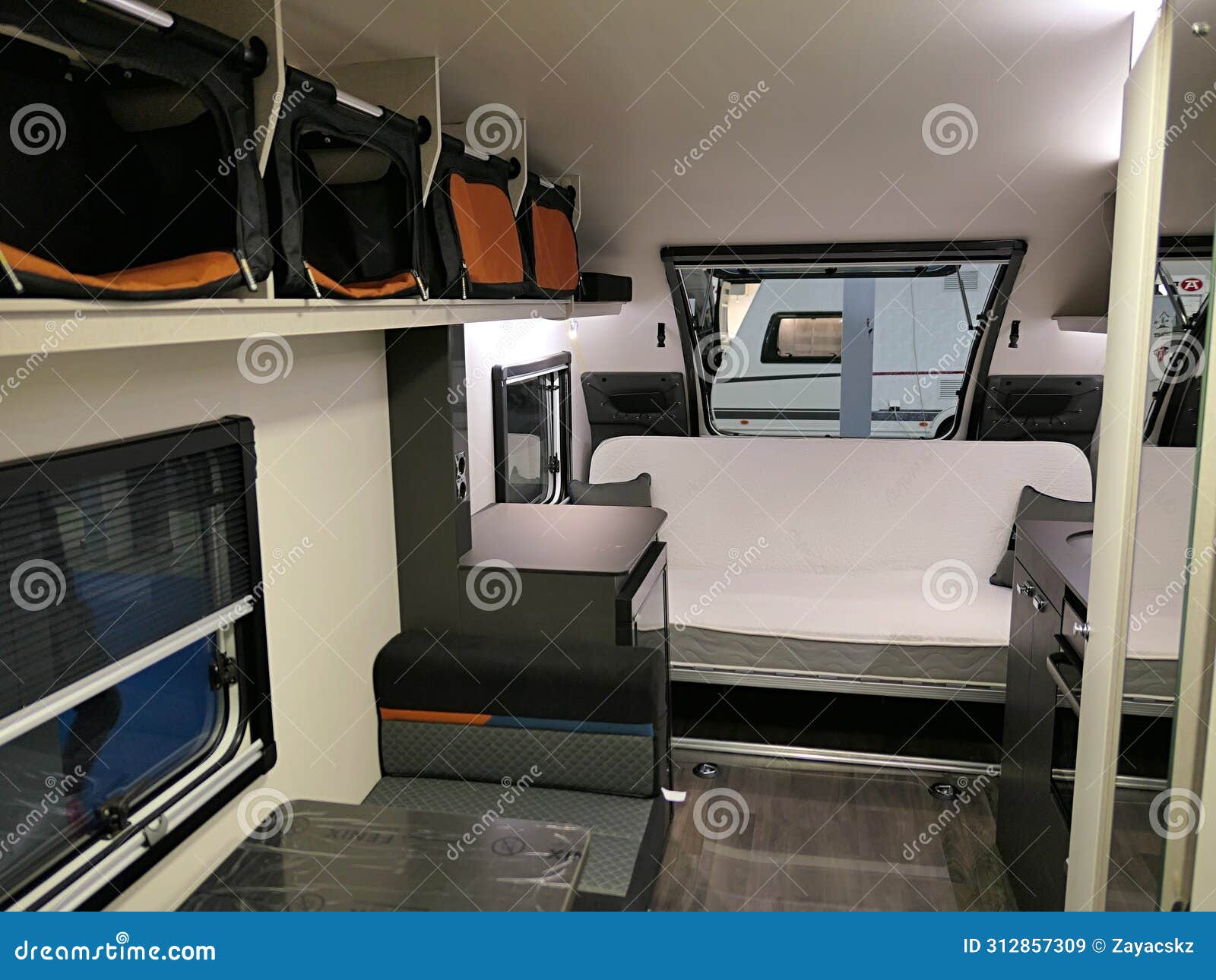 Interior of Modern British Trailer Caravan Swift, Bed, Part of Kitchen ...