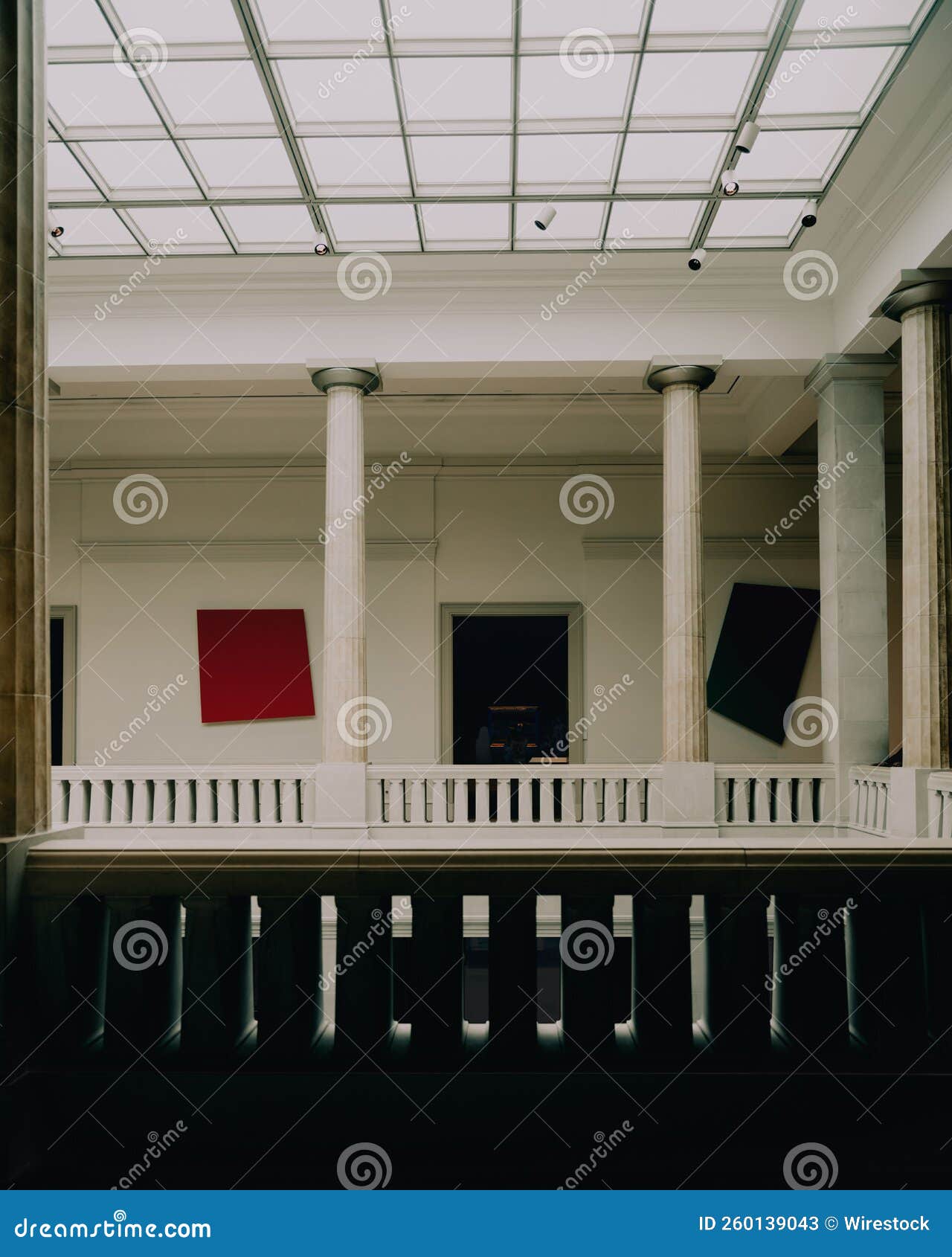 Interior of a Modern Building with Columns and Glass Ceiling, Vertical ...