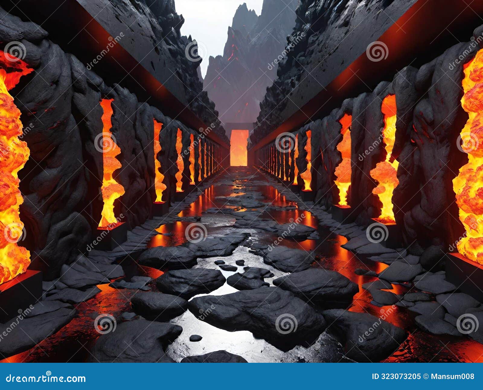Interior of a Modern Building with Lava Stock Illustration ...