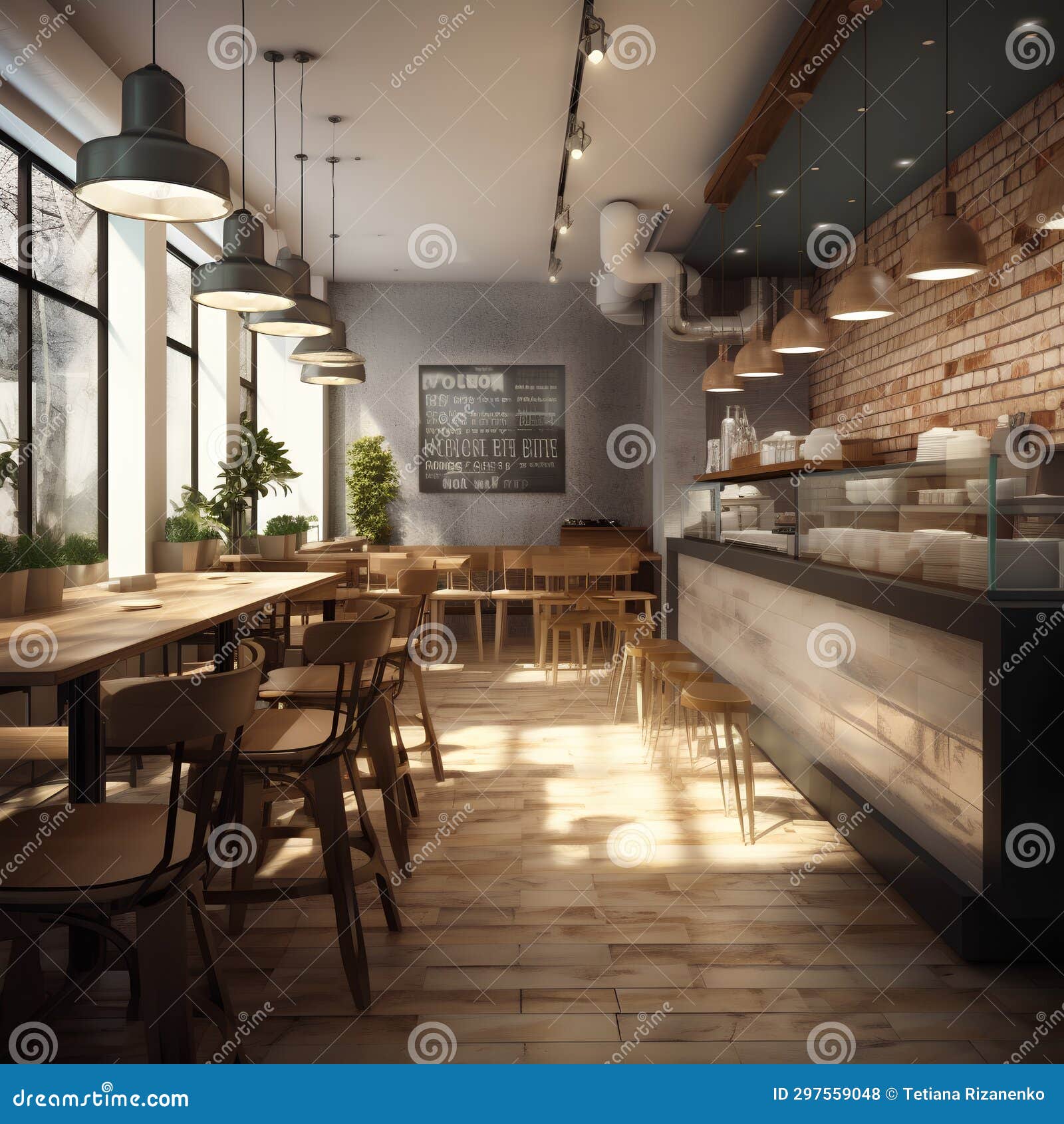 Interior of Modern Cafe with Brick Wall Decor Stock Illustration ...