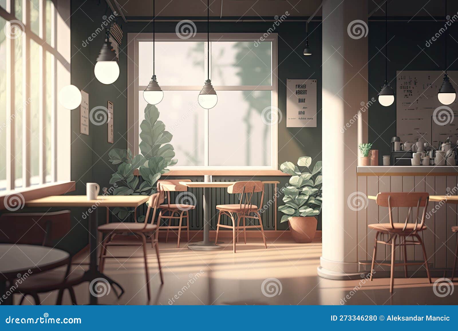 Interior of a modern cafe stock illustration. Illustration of interior ...