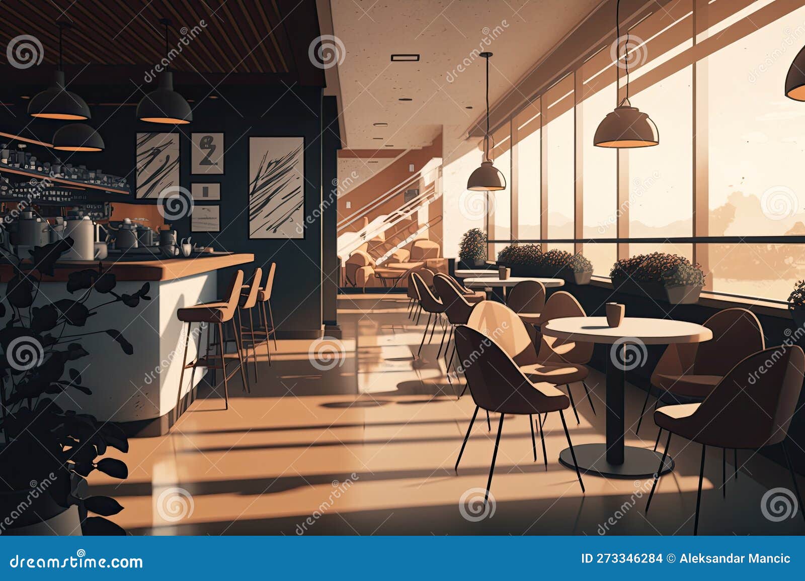 Interior of a modern cafe stock illustration. Illustration of cafes ...