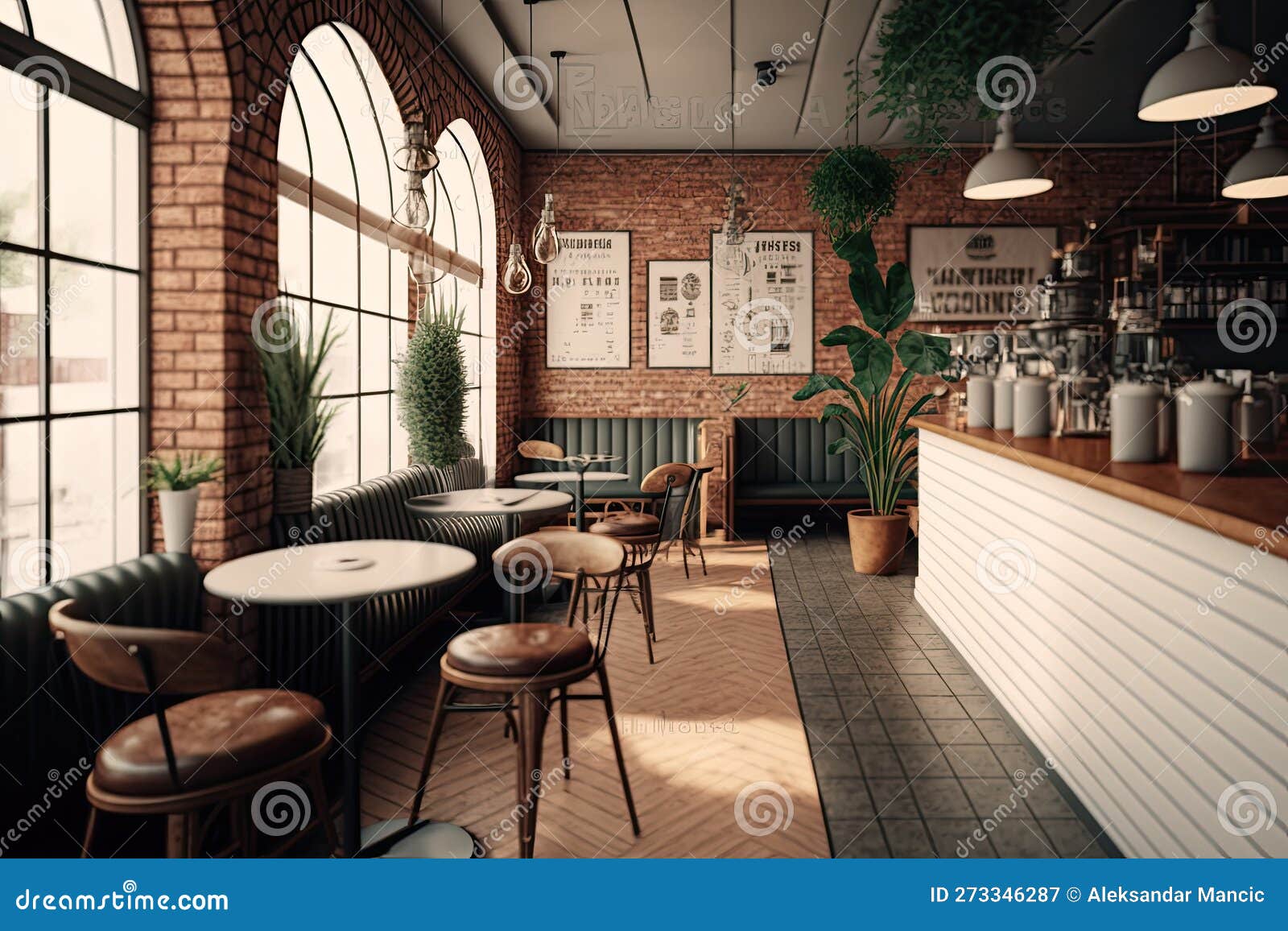 Interior of a modern cafe stock illustration. Illustration of cafe ...