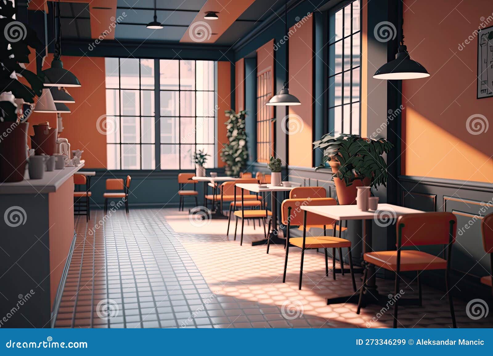Interior of a modern cafe stock illustration. Illustration of design ...