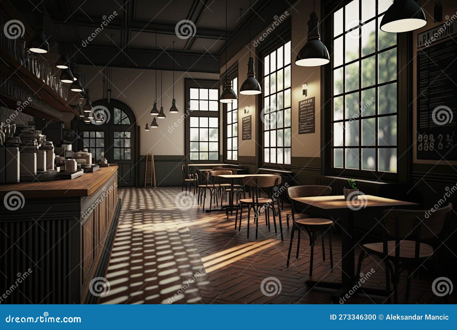 Interior of a modern cafe stock illustration. Illustration of ...