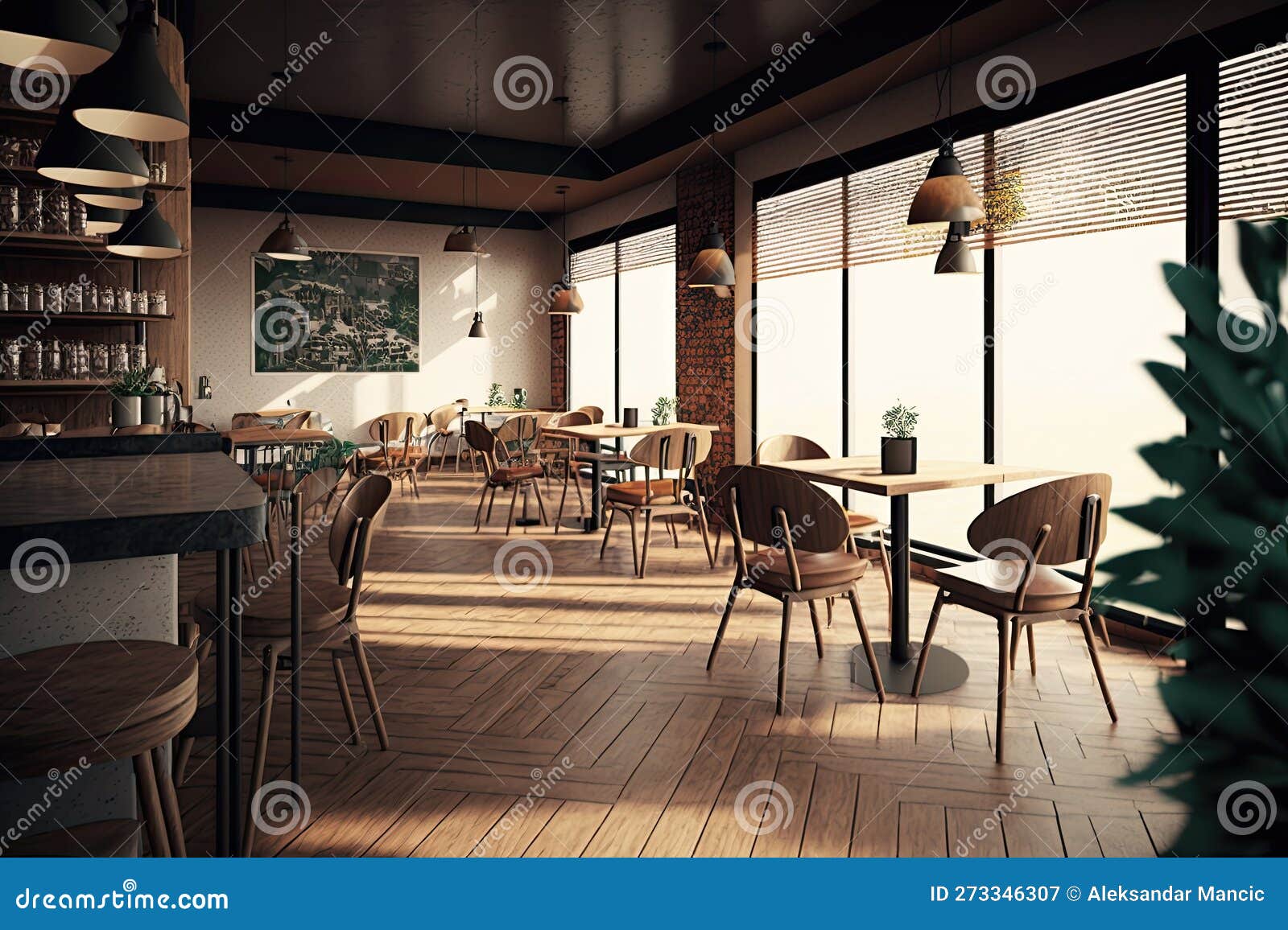 Interior of a modern cafe stock illustration. Illustration of design ...