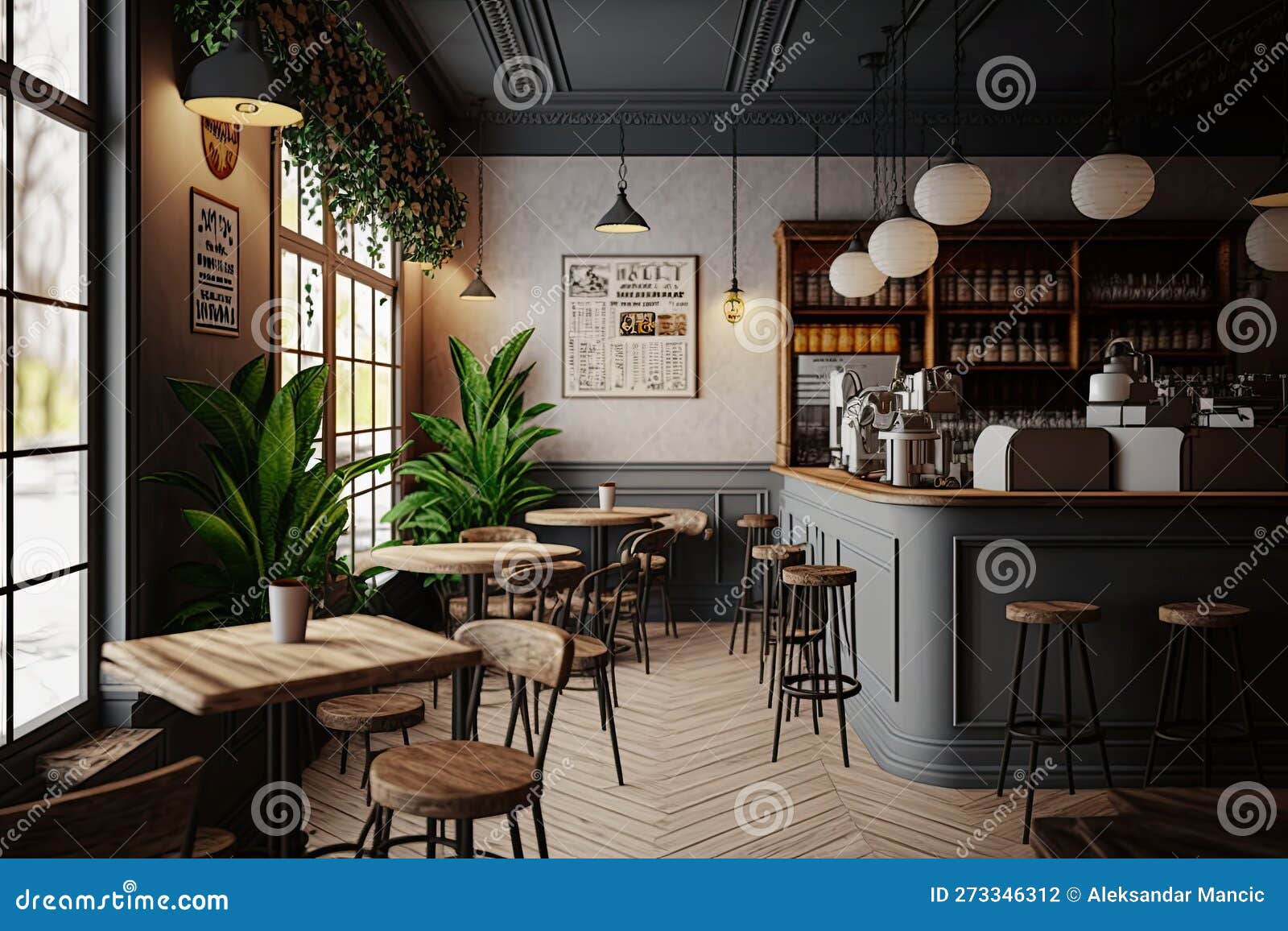 Interior of a modern cafe stock illustration. Illustration of cafes ...