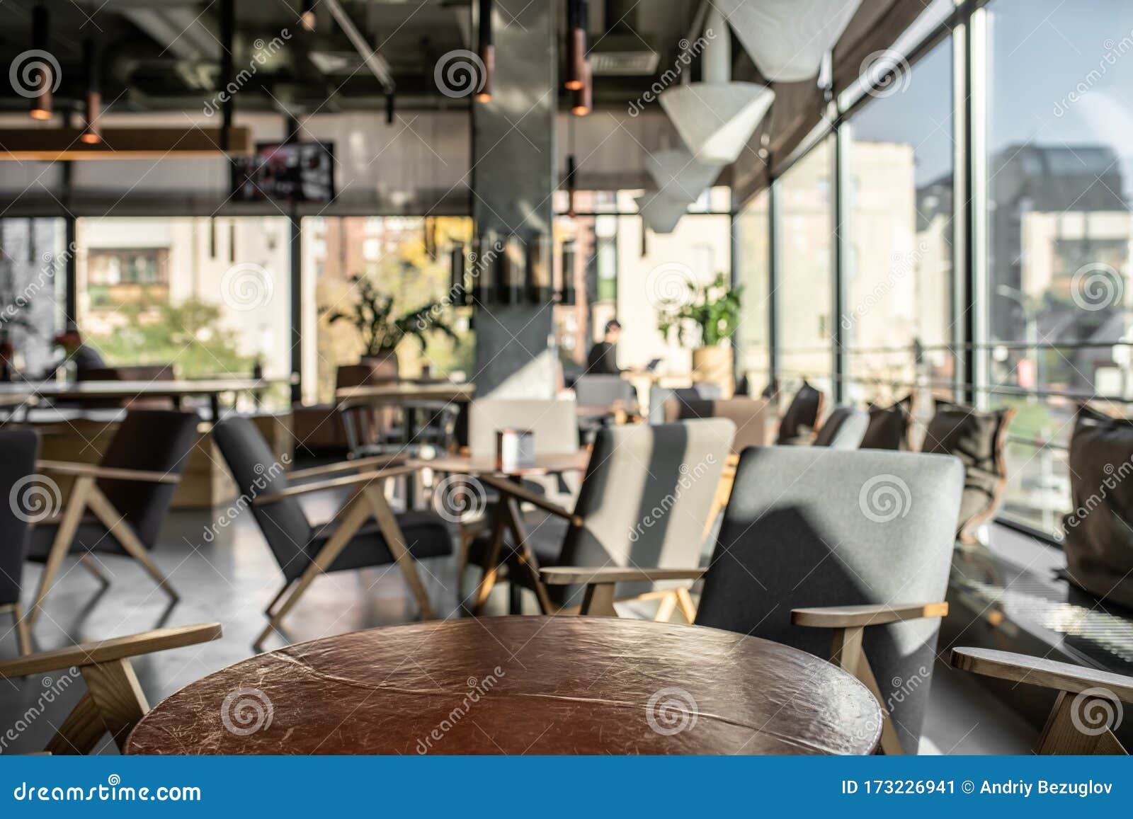 Interior of Modern Cafe in Loft Style Stock Image - Image of curtain ...
