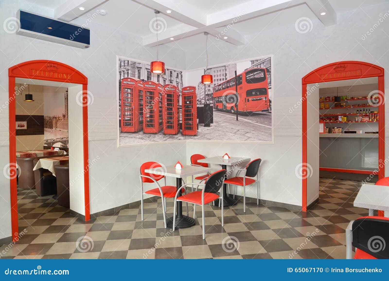Interior of Modern Cafe in Red and Light Tones Editorial Image - Image ...