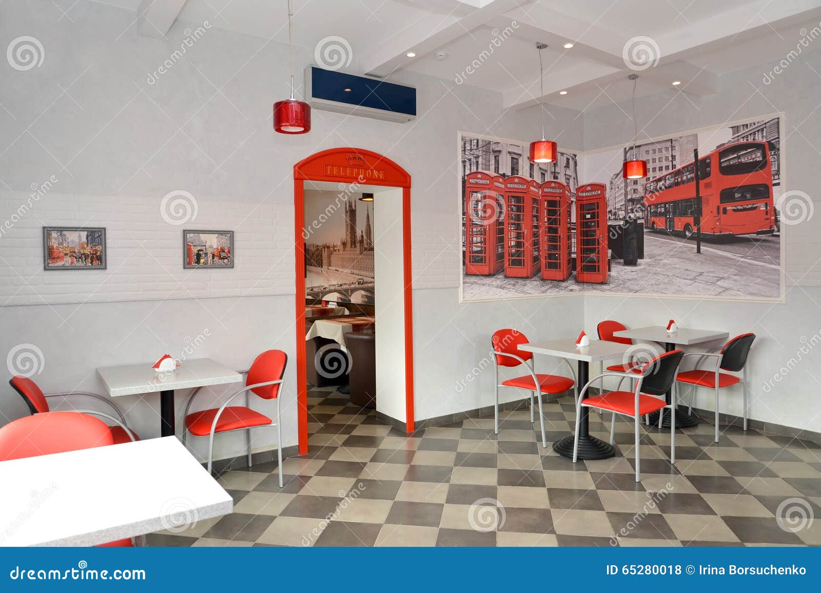 Interior of Modern Cafe in Red and Light Tones Editorial Stock Photo ...