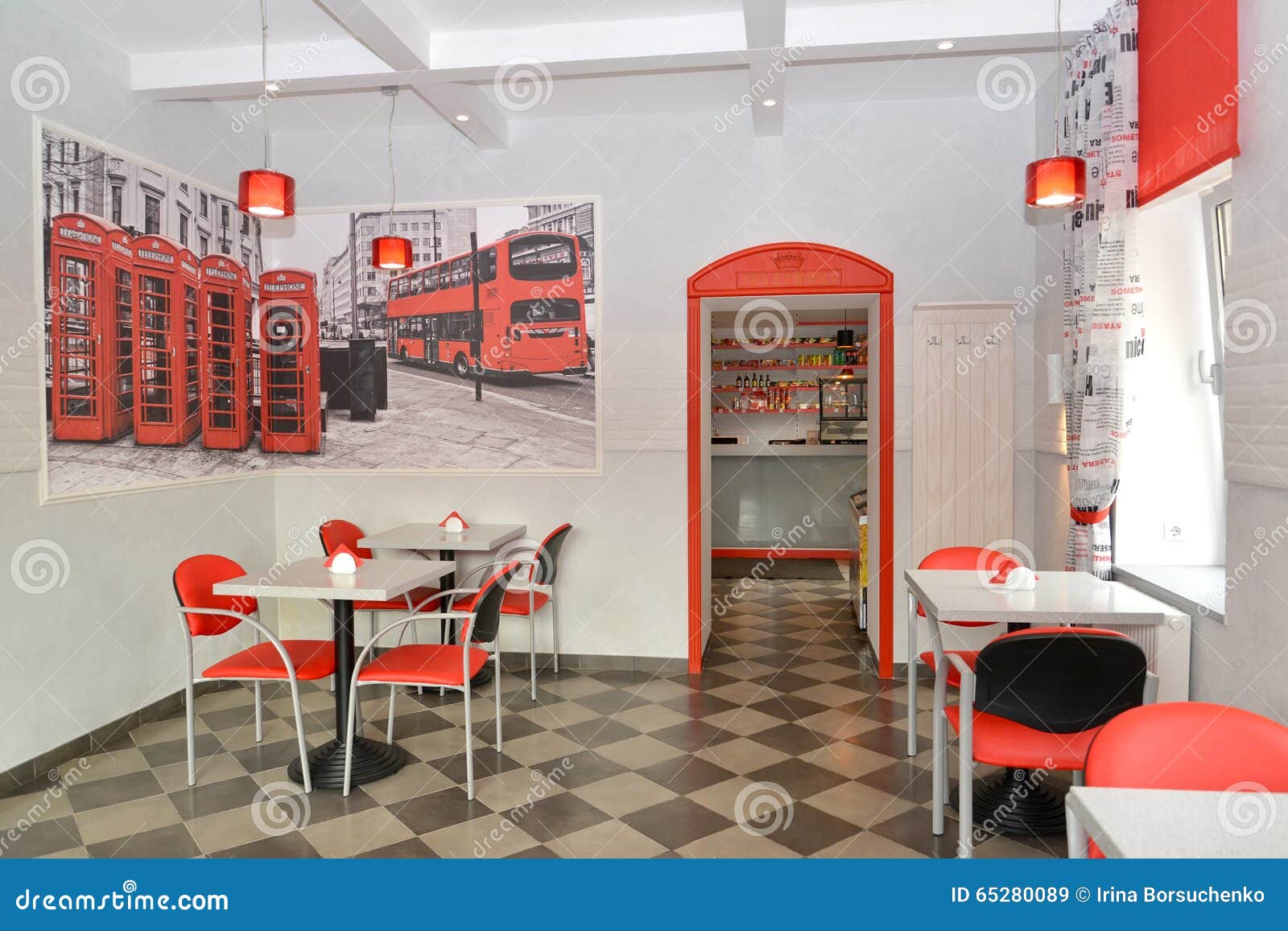 Interior of Modern Cafe in Red and Light Tones Editorial Stock Image ...