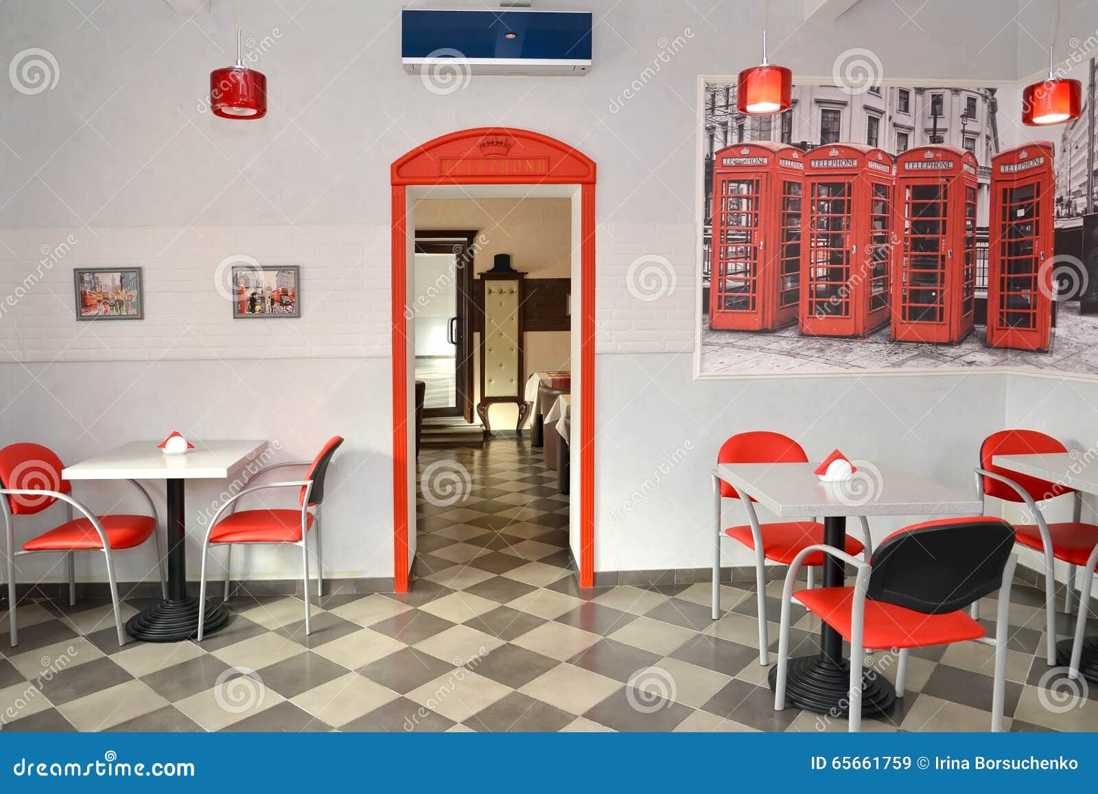 Interior of Modern Cafe in Red and Light Tones Editorial Stock Image ...