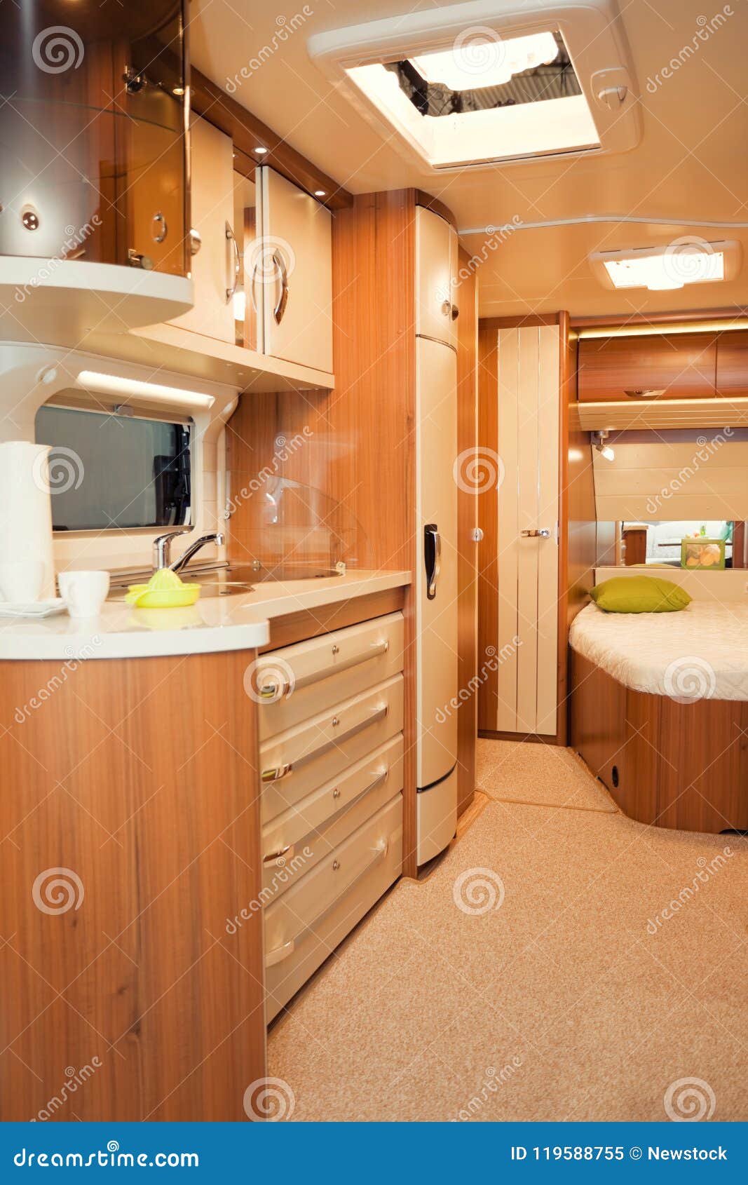 Modern Camper Van Vehicle Interior View Of Motor Home Rv For ...