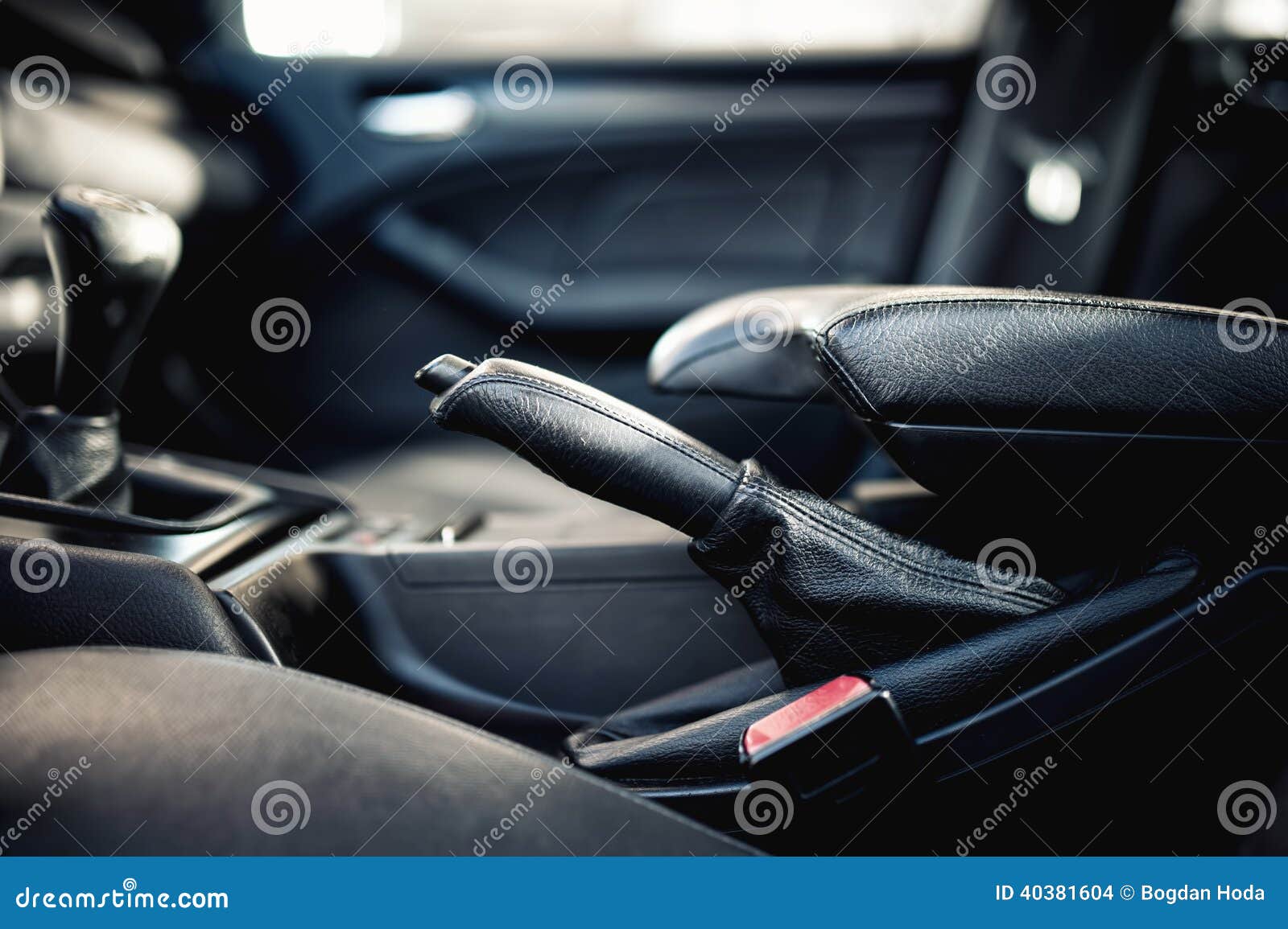 Interior Modern Car Elements, Close-up of Handbrake Stock Photo - Image ...