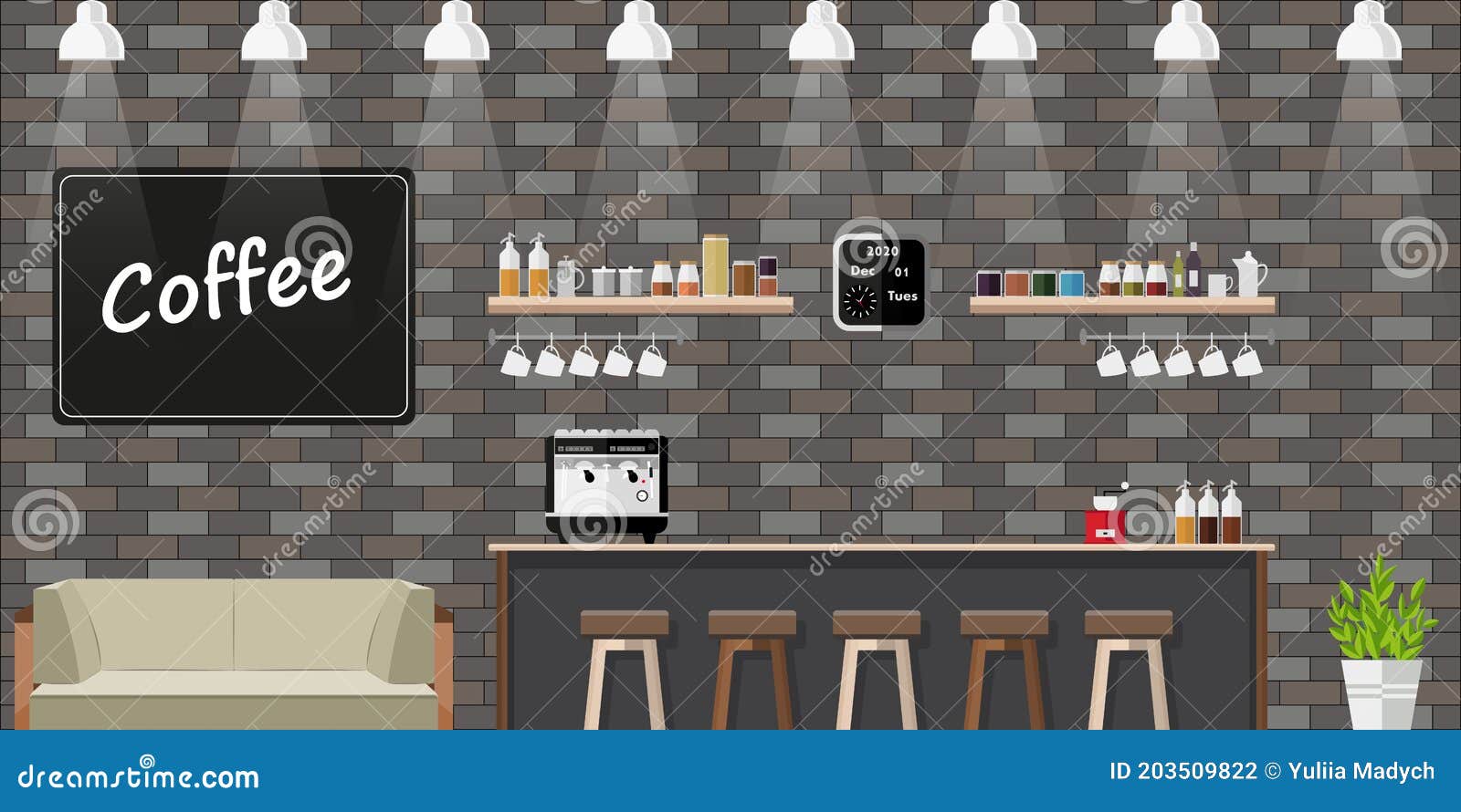 Interior of a Modern Coffee Shop. Empty Cafe without People, Restaurant ...