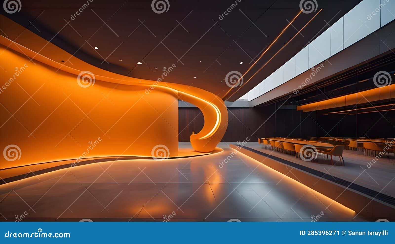 Interior of Modern Conference Hall with Orange and Black Lights ...