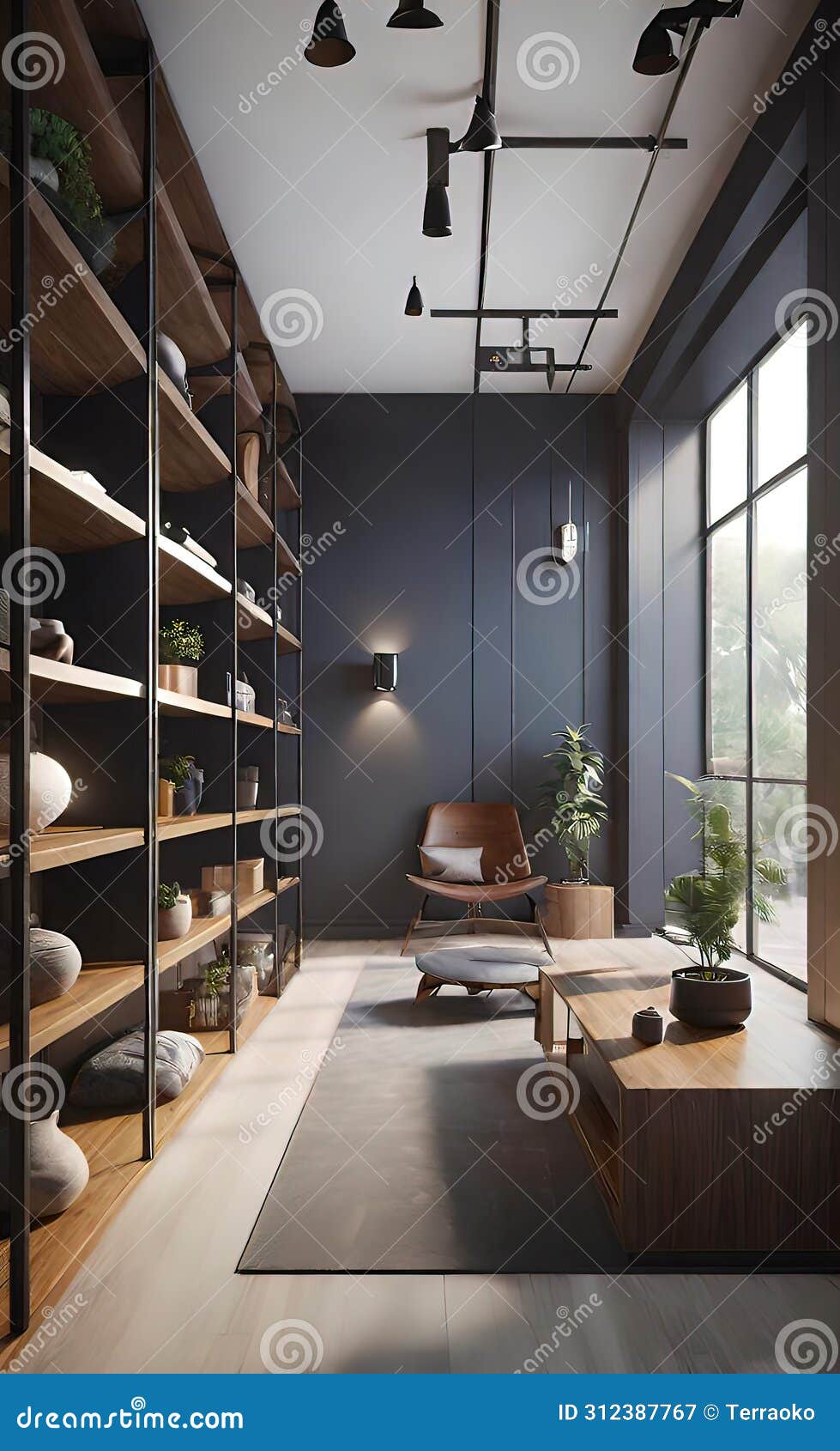 Interior of a Modern Corridor with a Library, Warehouse Design with ...