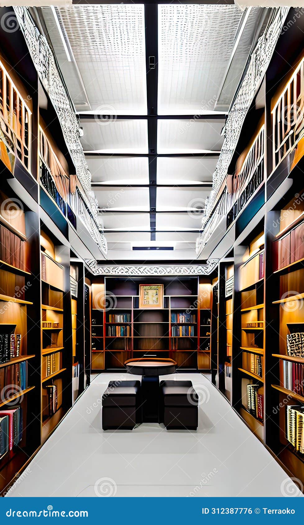 Interior of a Modern Corridor with a Library, Warehouse Design with ...