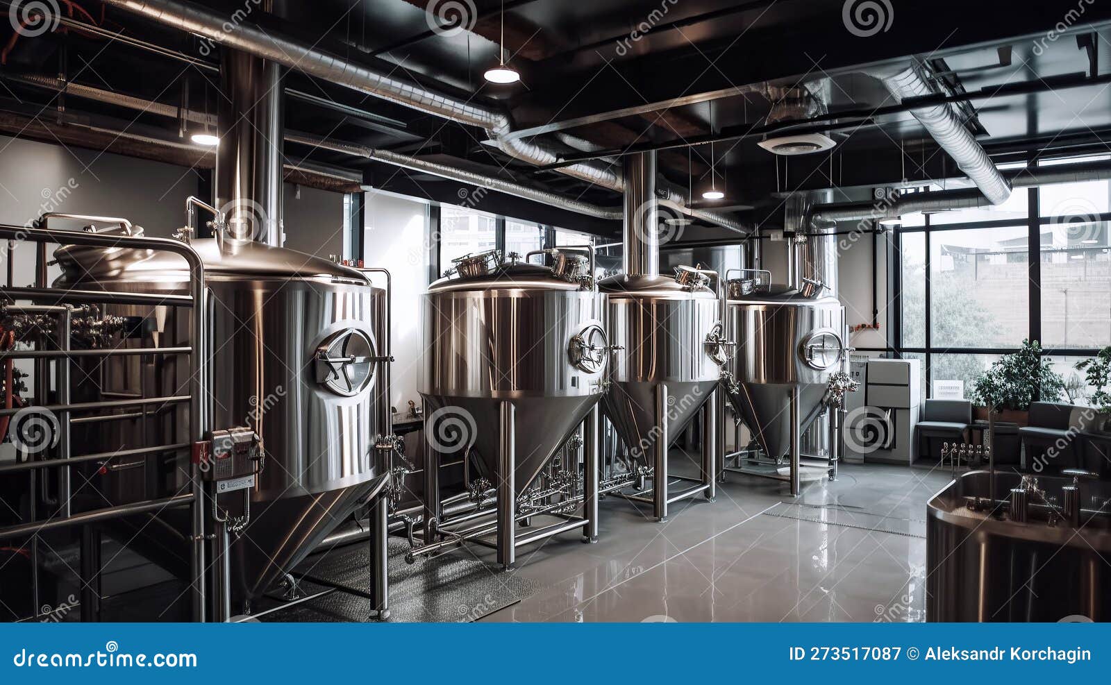 Interior of Modern Craft Brewery with Beer Tanks. Generative AI ...