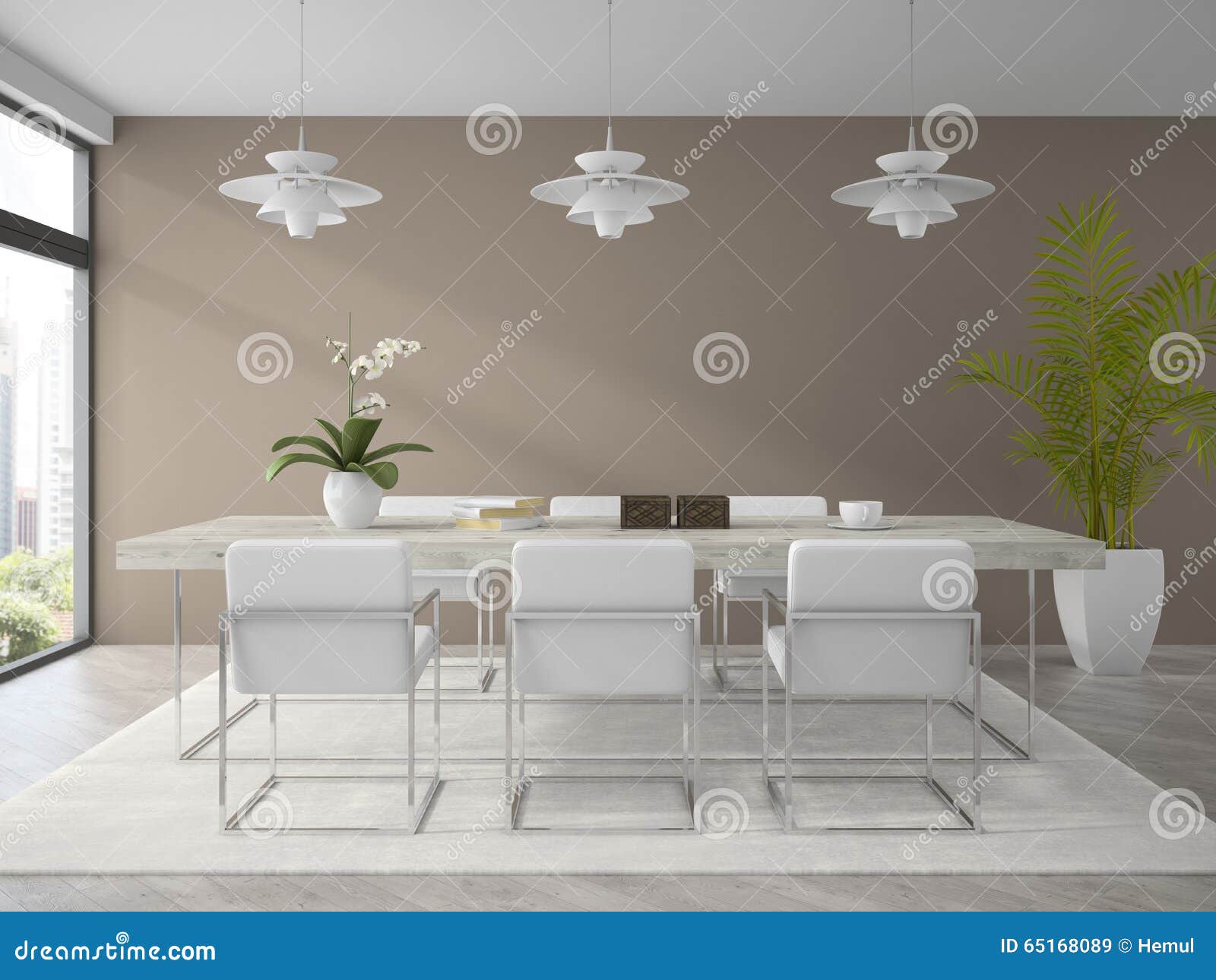 Interior of Modern Design Dining Room with Palm 3D Rendering Stock ...